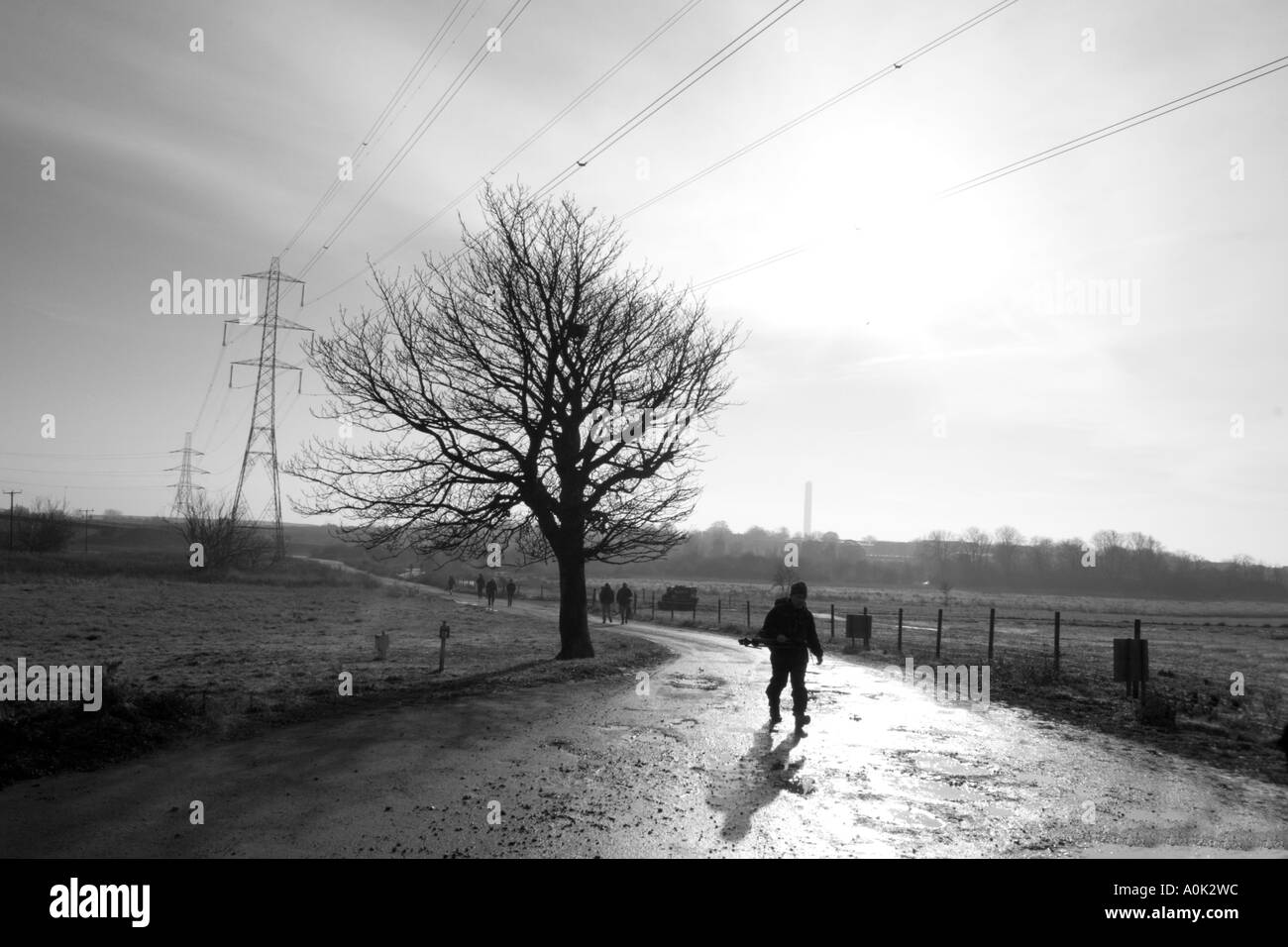 landscape with a person walking in the foreground Stock Photo - Alamy