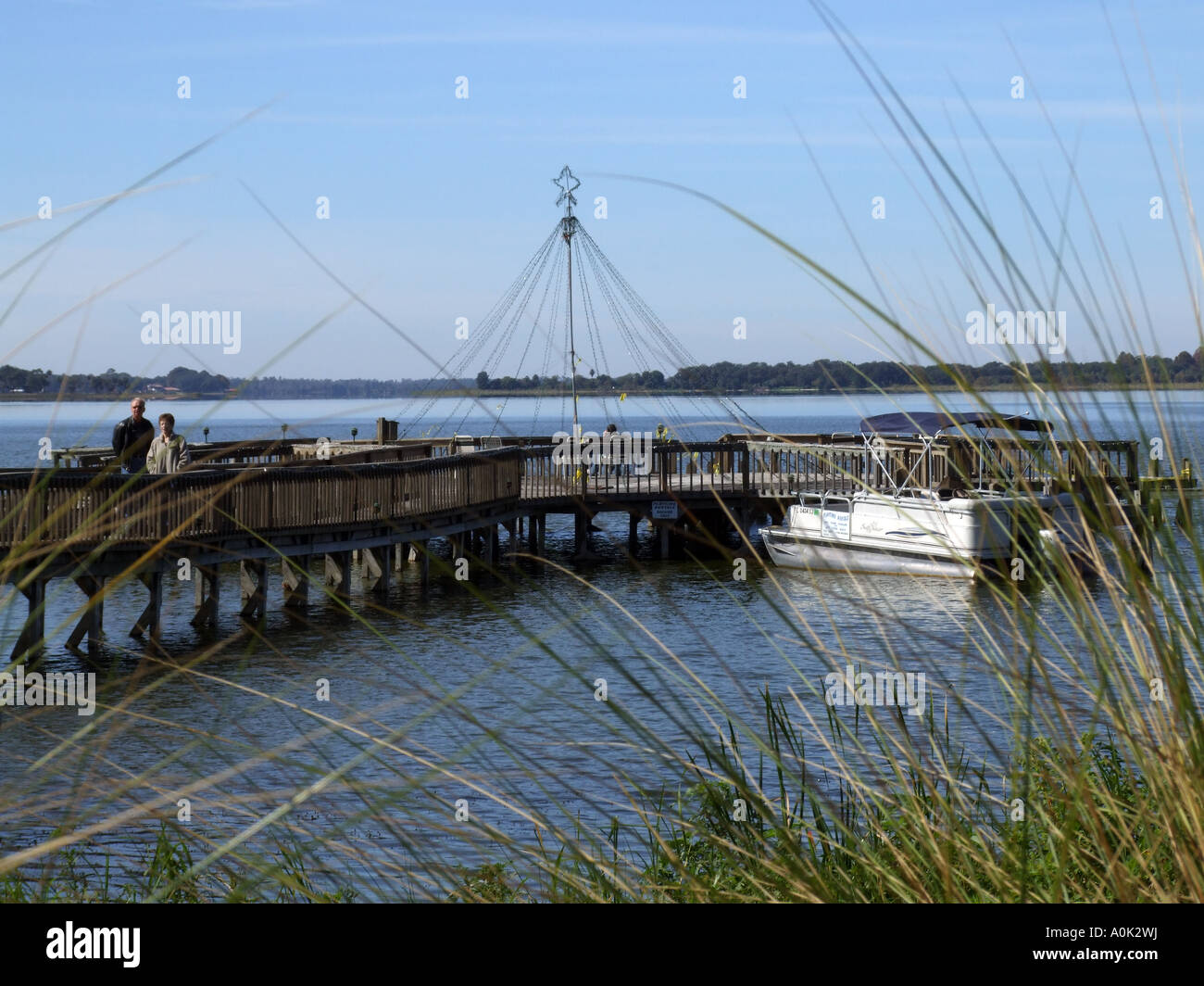 Lake Dora Florida USA. Wooden pier. Broadwalk Stock Photo - Alamy