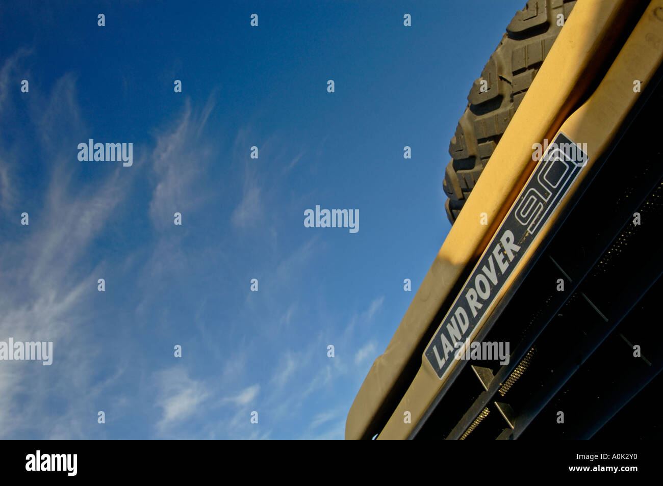 Decal, bonnet, and spare wheel on ex-army Land Rover Defender 90 Stock ...