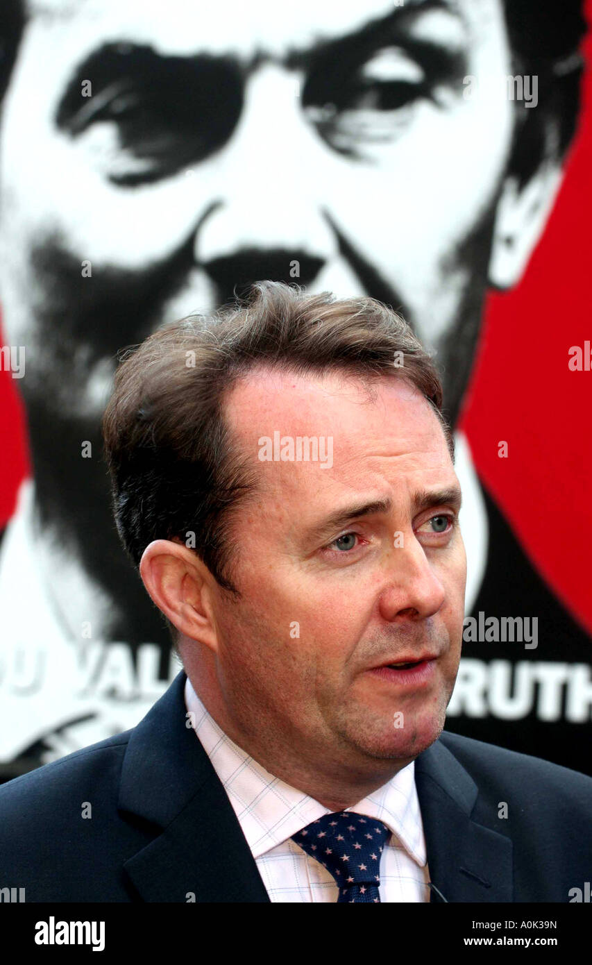 Conservative MP Liam Fox unveiling the new Conservative election poster ...