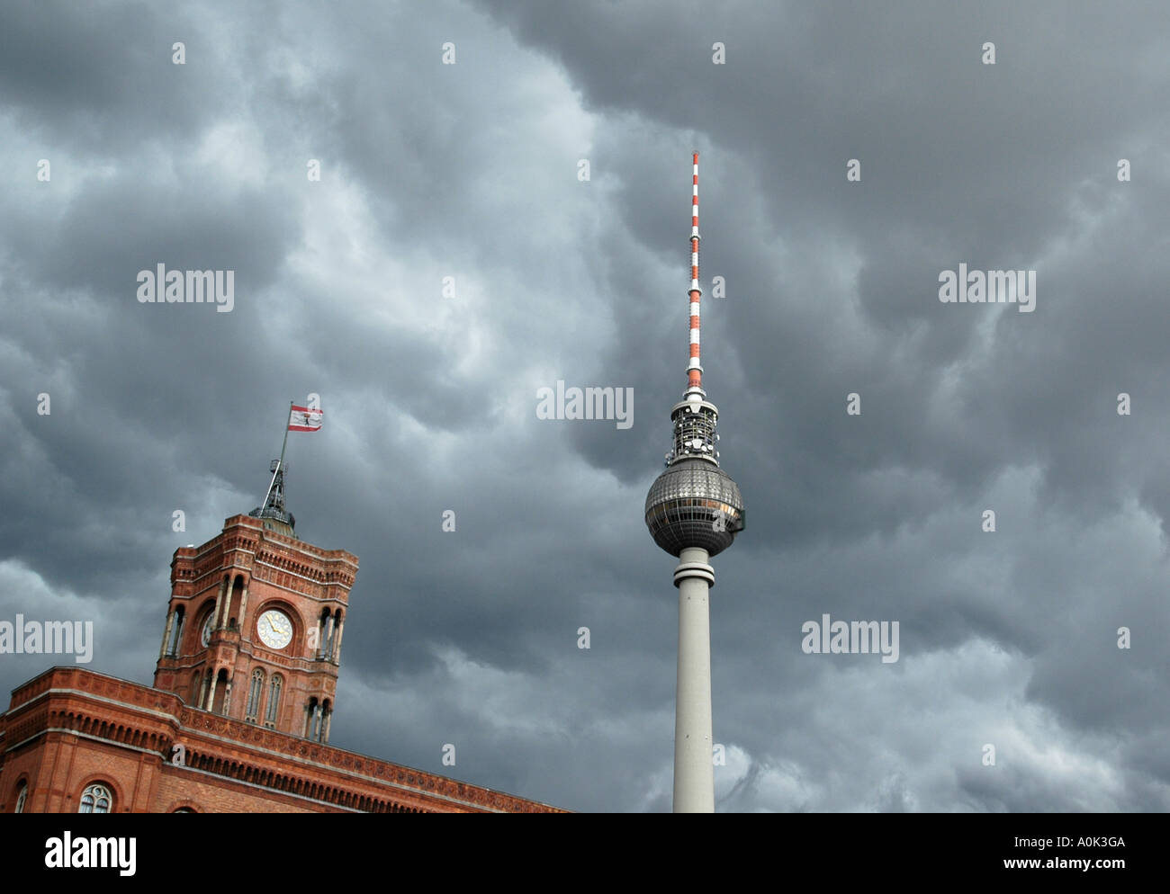 Bad weather approaching Berlin: TV Tower and Rotes Rathaus (Red Town ...