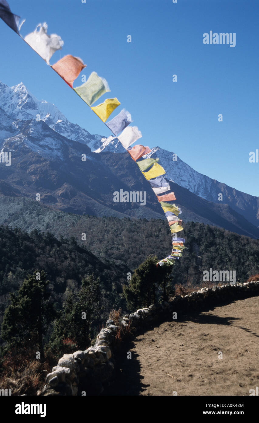 Prayer flags flying in the wind in the Himalayas, Nepal Stock Photo - Alamy
