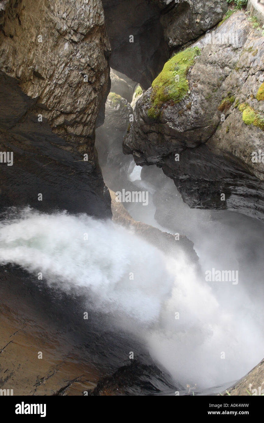 Water thundering through the Trummelbach waterfalls in the Alps ...