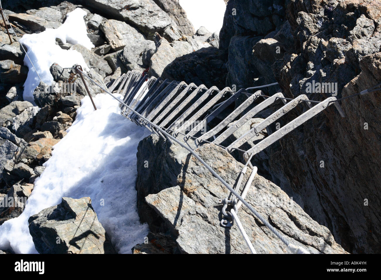 Rope ladder at the Jungfraujoch summit in the Alps, Switzerland Stock ...