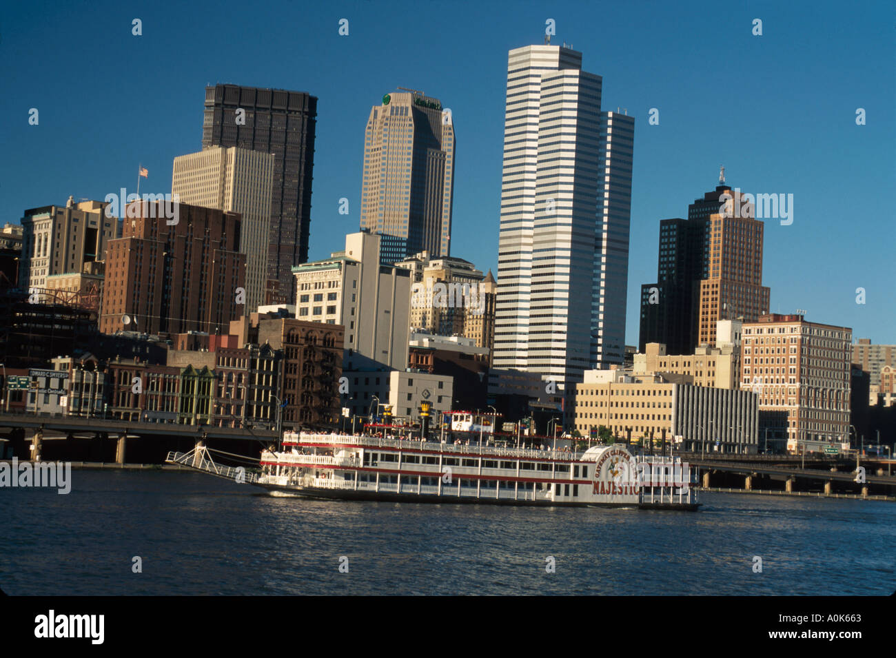Monongahela river water riverboat cruise passes city skyline hi-res ...