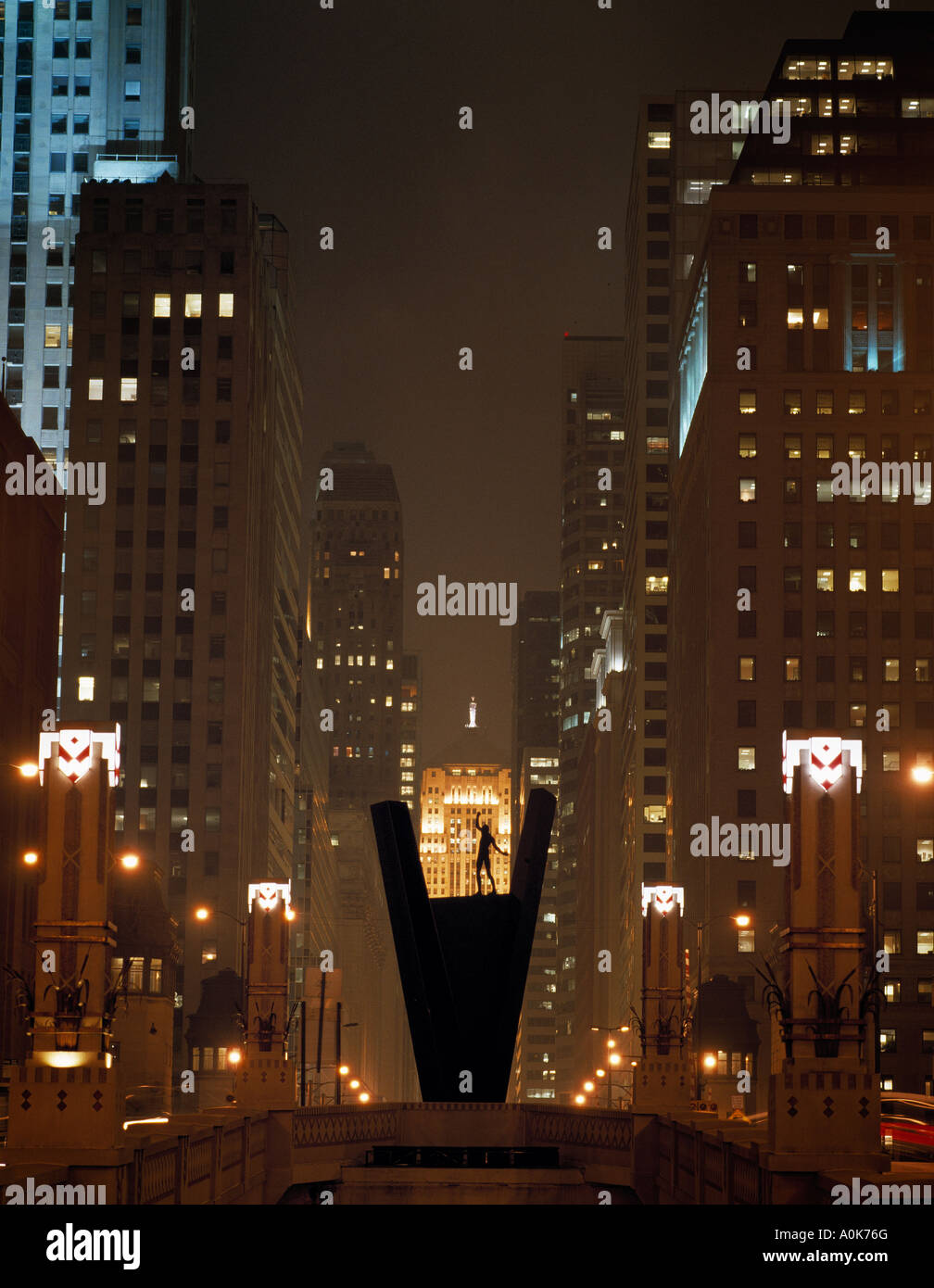 Downtown Chicago at night Stock Photo - Alamy