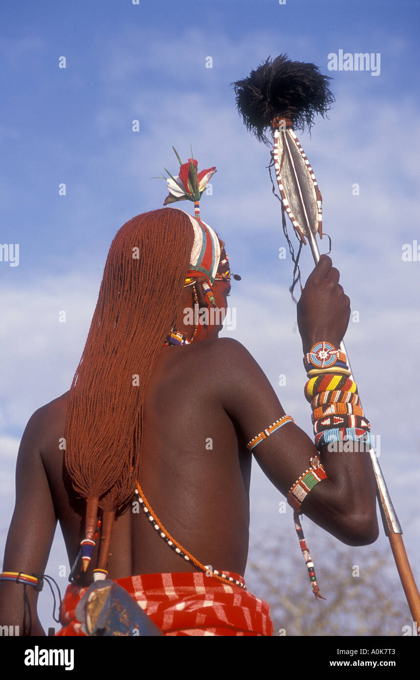 Samburu warrior or moran with traditional bead necklaces Stock Photo ...