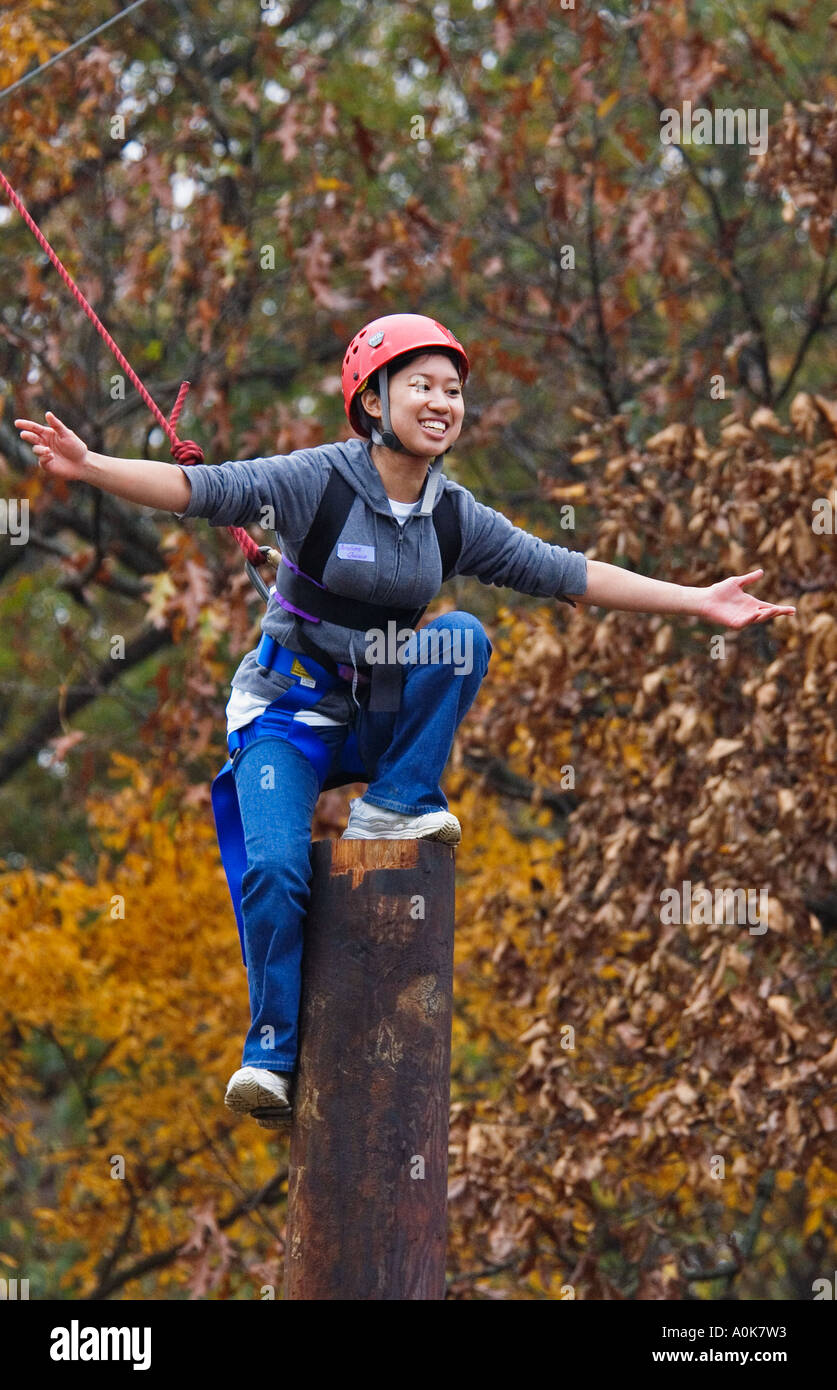 Teenage Girl Participating In Ropes Team Building Course Mount Saint ...