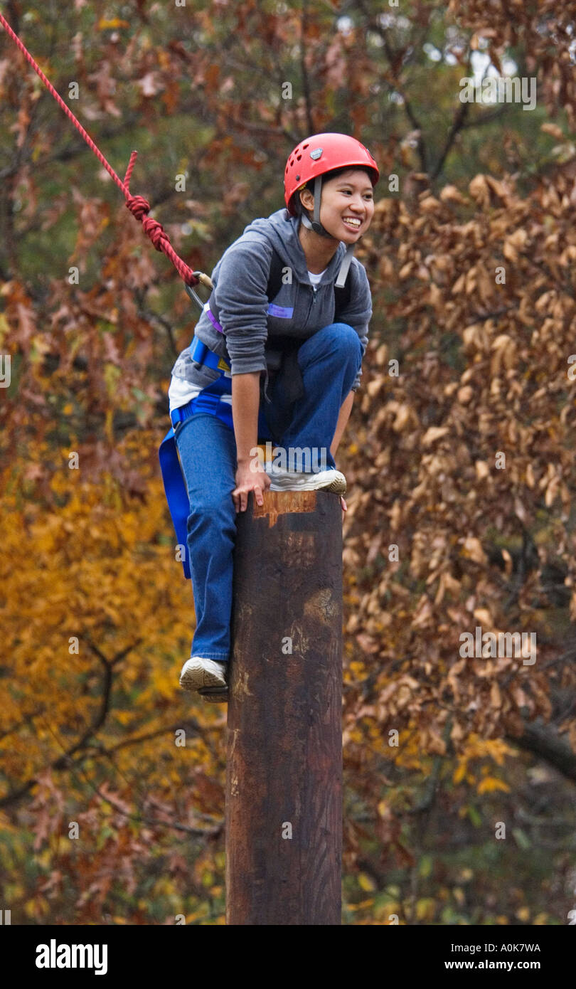 Teenage Girl Participating In Ropes Team Building Course Mount Saint ...