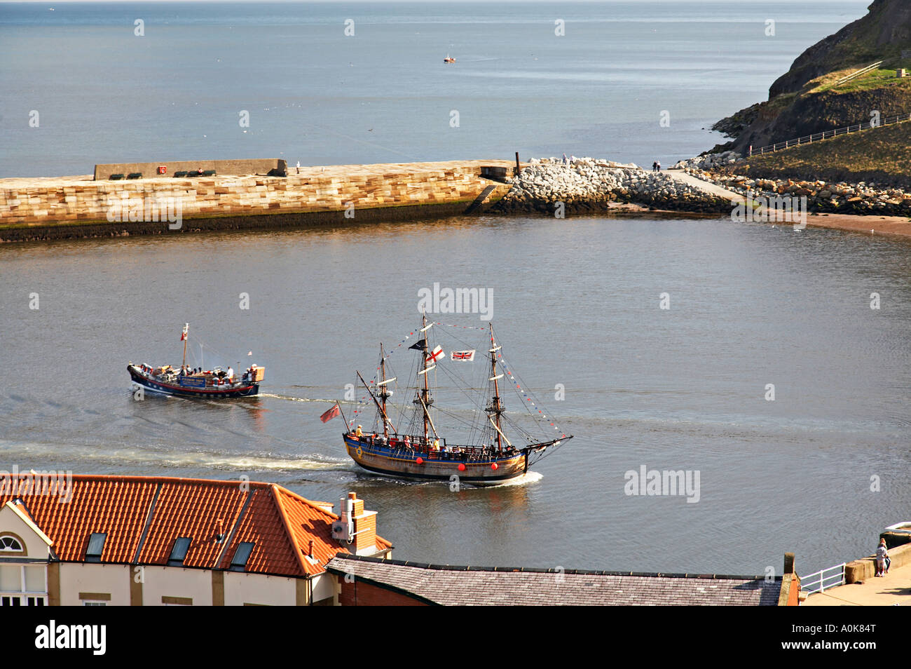 Sail ship in Whitby harbour Stock Photo - Alamy