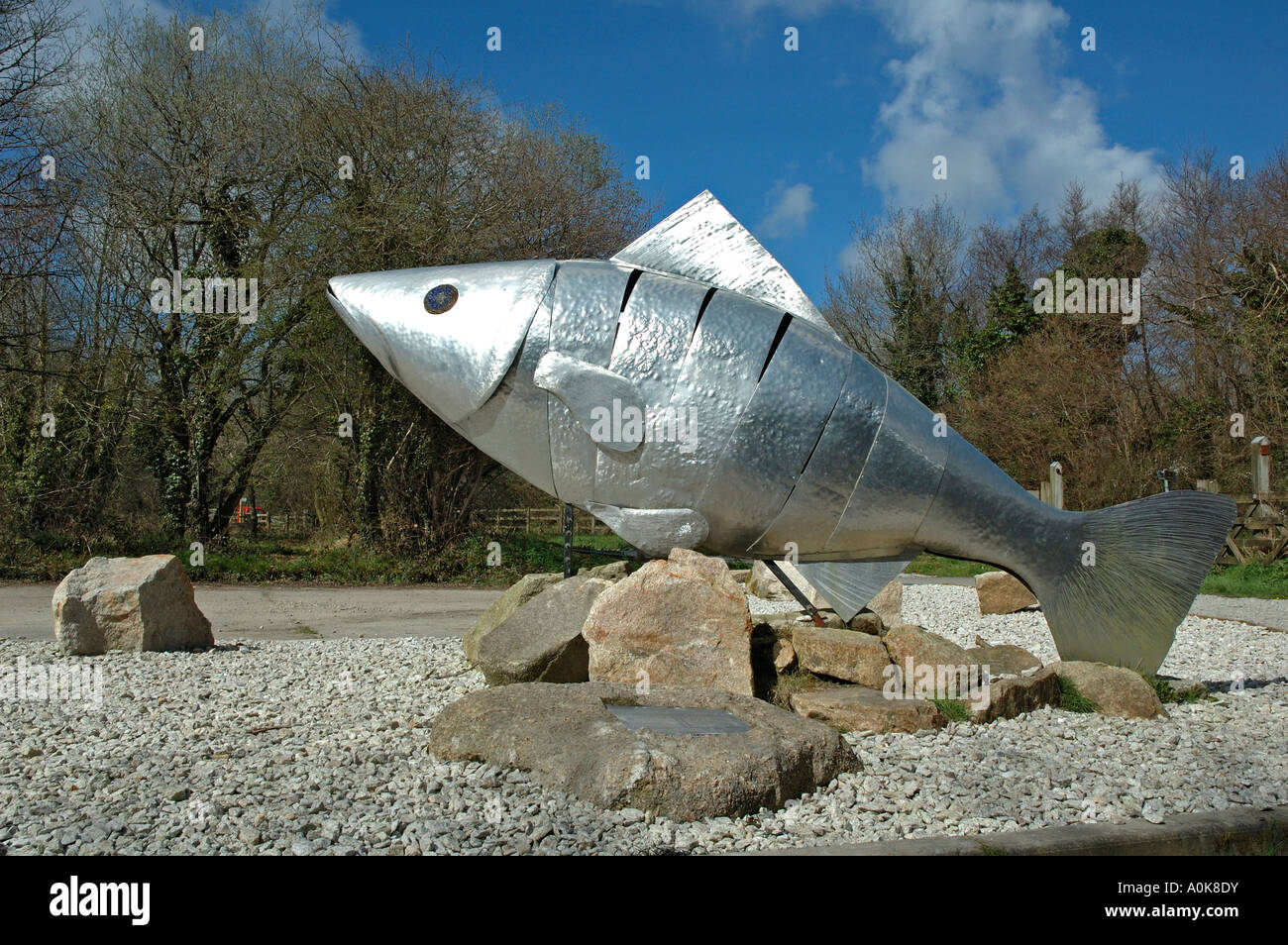 Fish Sculpture at Poley's Bridge car park on the Camel Trail Cornwall ...