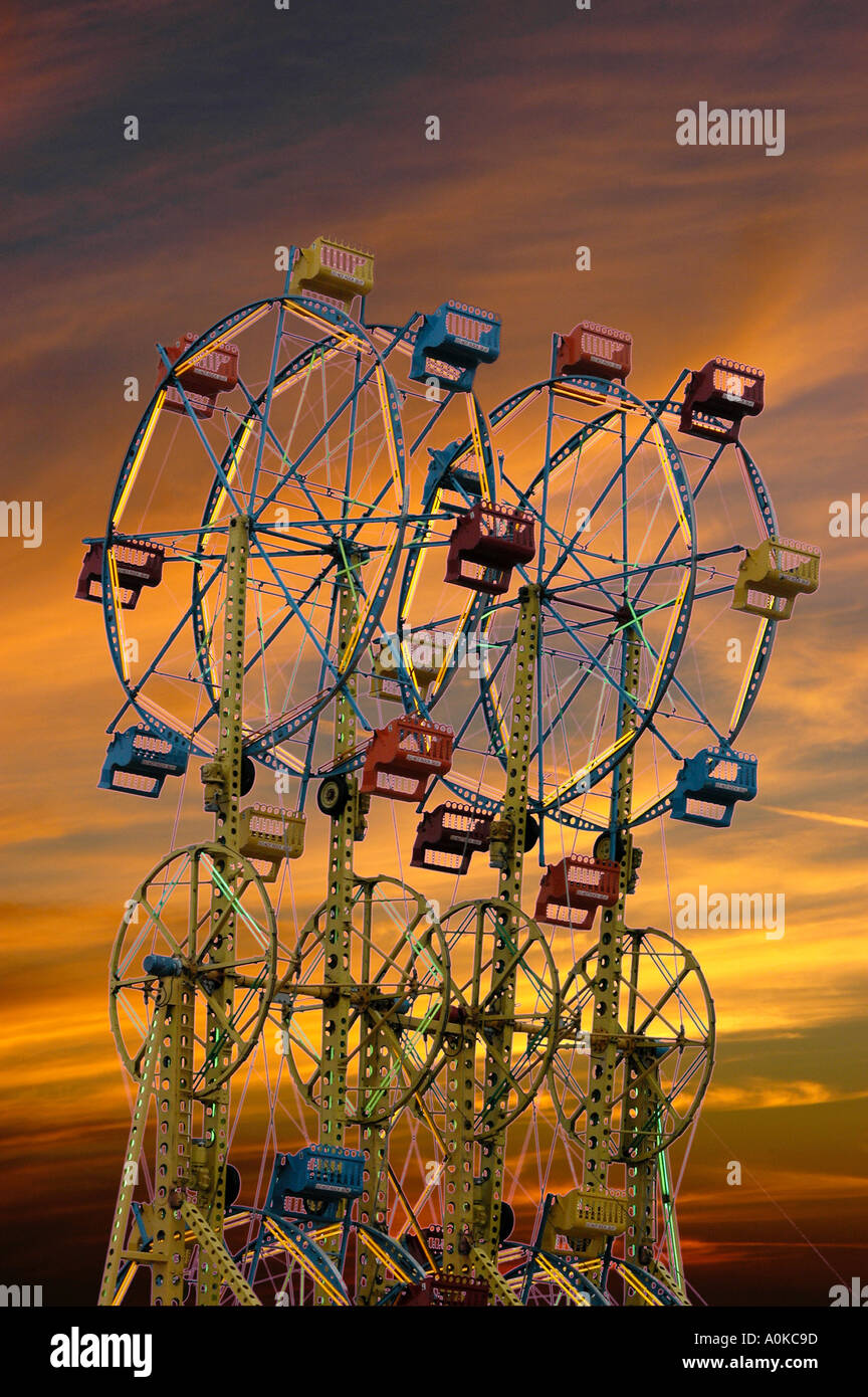 silhouette of carnival ride at night Stock Photo - Alamy