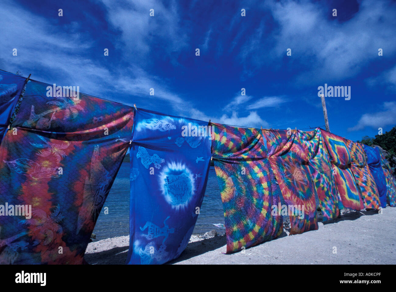 textiles drying on a clothes lines Bora Bora Island French Polynesia ...