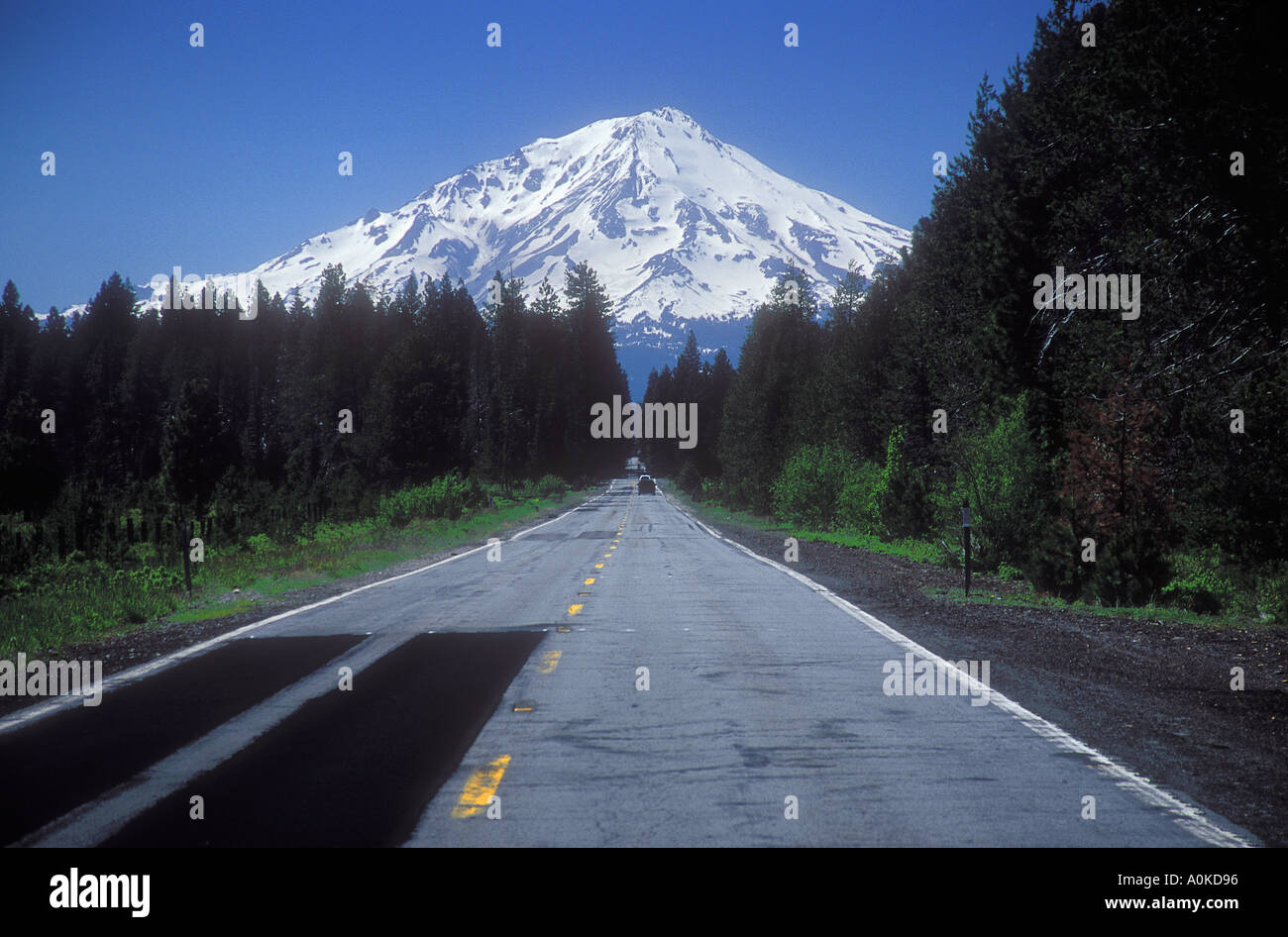Highway leading to Mount Shasta California USA Horizontal format Stock ...