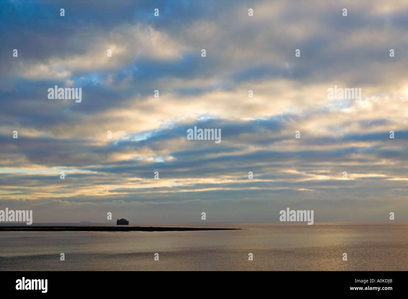 Offshore caisson in Limpert Bay at Aberthaw Power Station at sunset ...