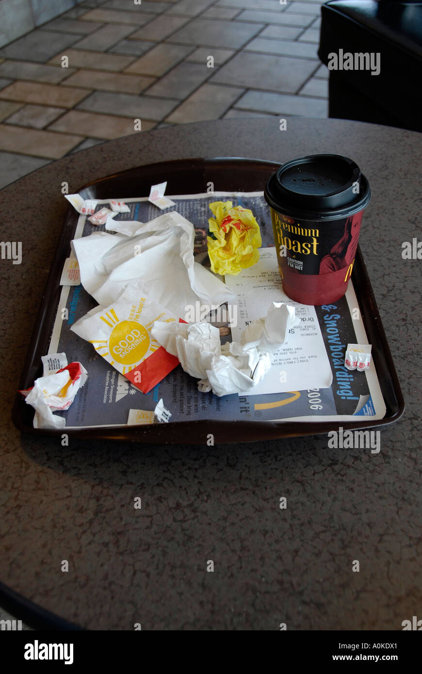 Empty food McDonald s food try with trash Stock Photo - Alamy
