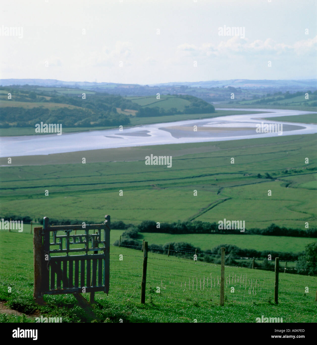 View of the Taf Estuary from hills near Llanybri Carmarthenshire Wales ...