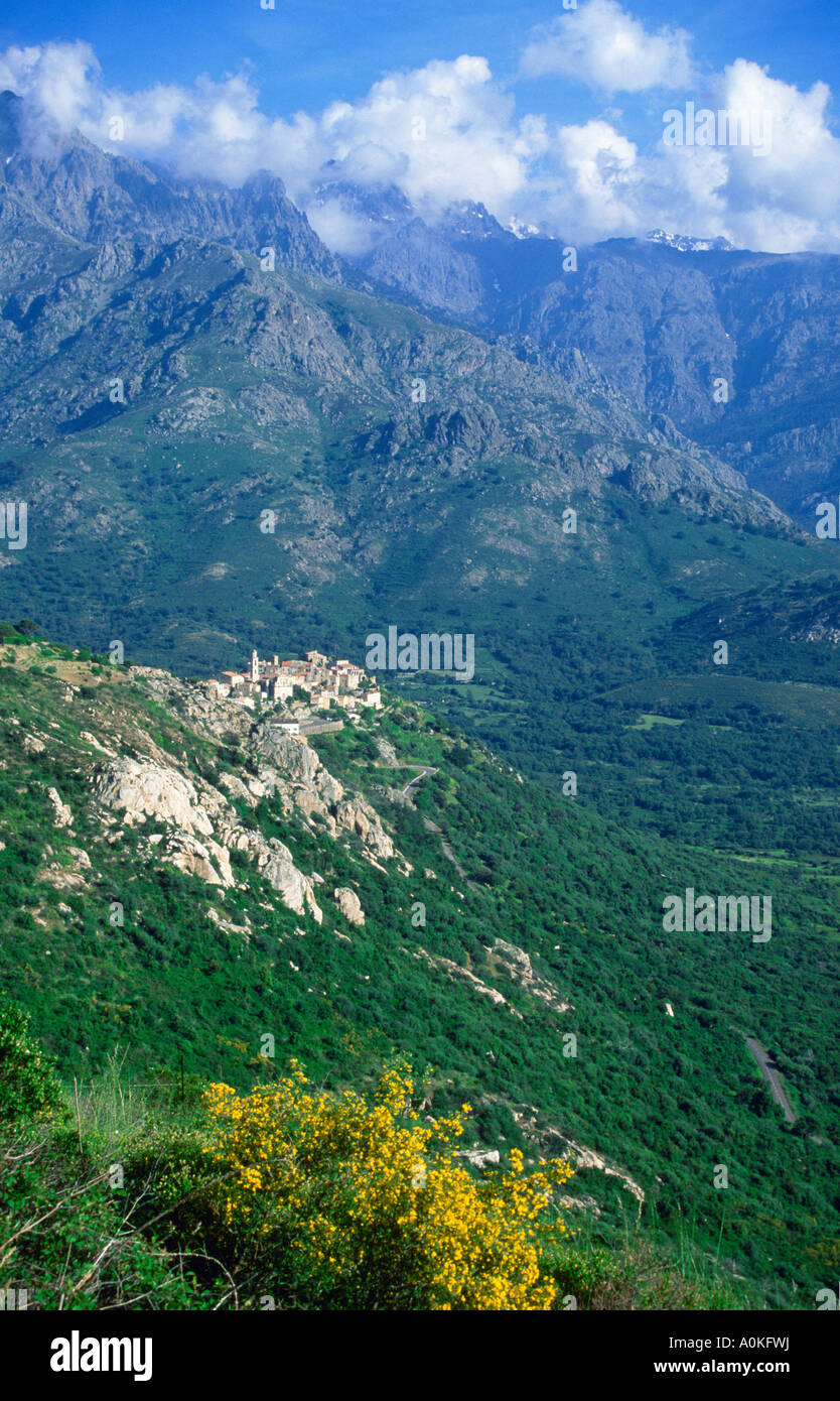 panorama view onto mountain chain and village of montemaggiore, commune ...