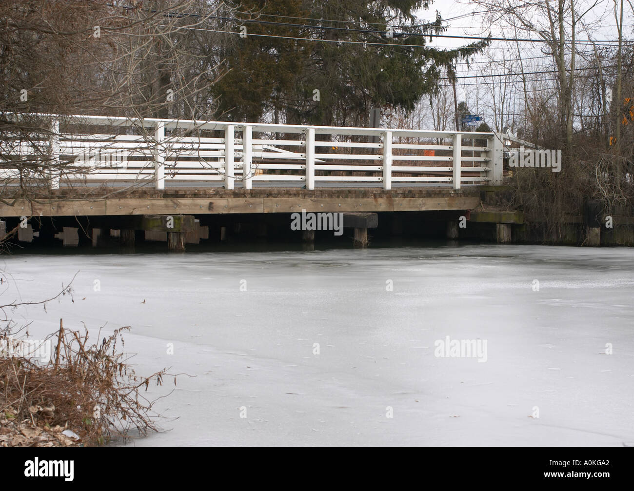 Bridge over iced over Delaware and Raritan Canal Stock Photo - Alamy