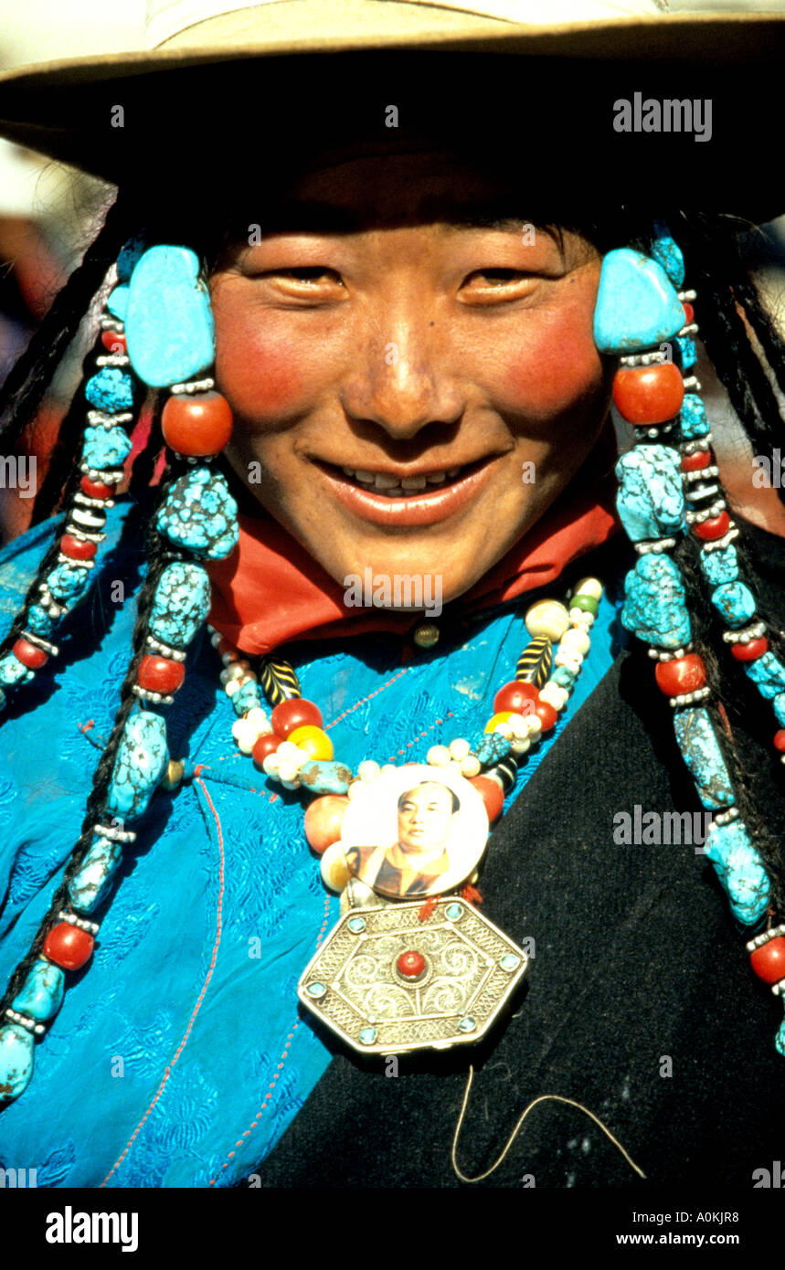 At the annual Naqu horse fair in Tibet young women wear their finest ...