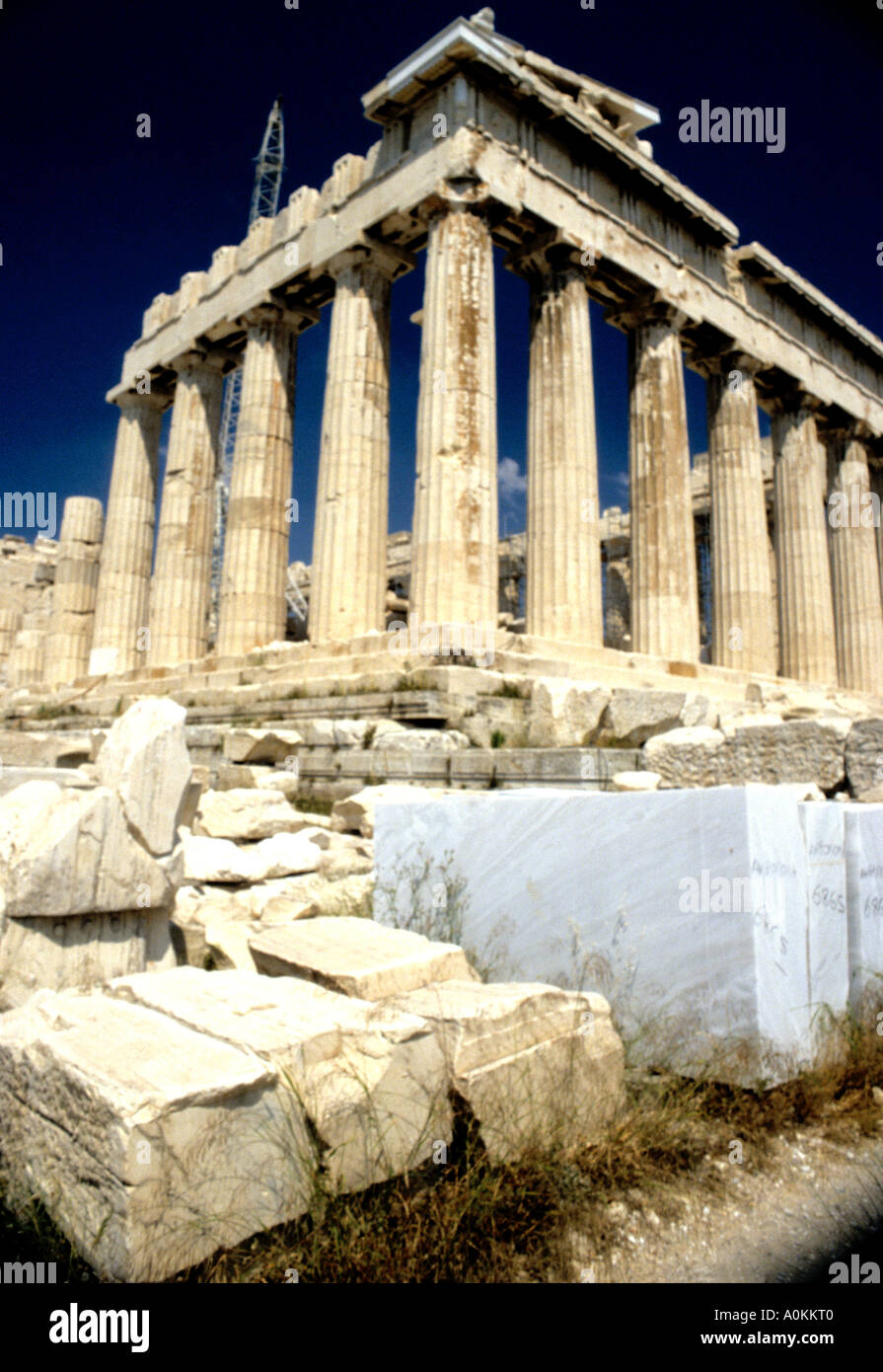 Archaeological work at the Doric temple -The Parthenon in Athens Greece ...