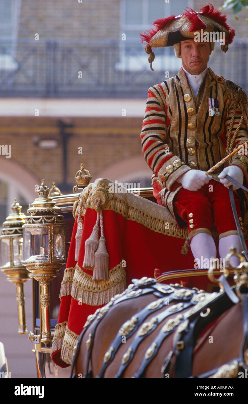 Royal footman on the Irish State Coach in the Royal Mews attached to ...