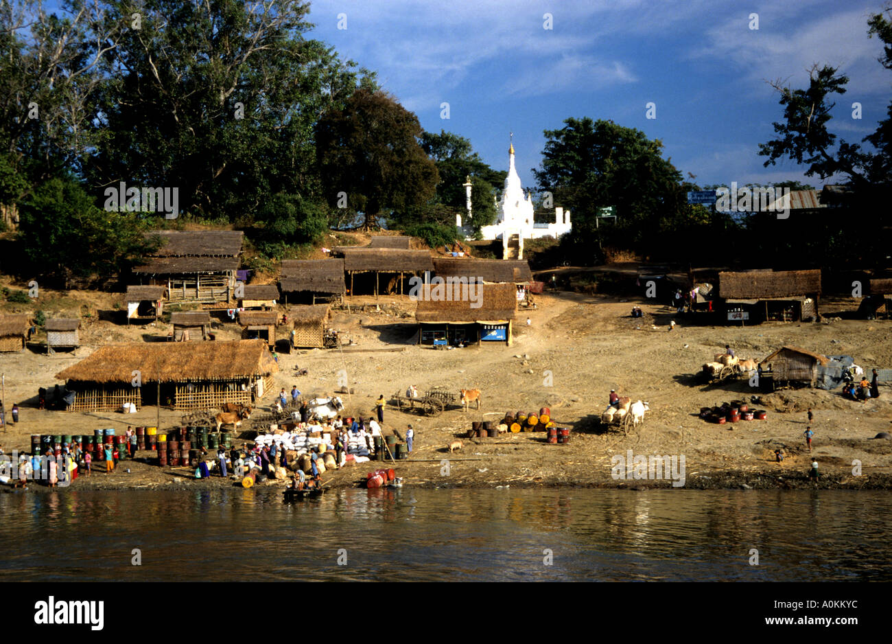 Typical small river port on the great Irrawaddy (Ayerwaddy) Burma ...