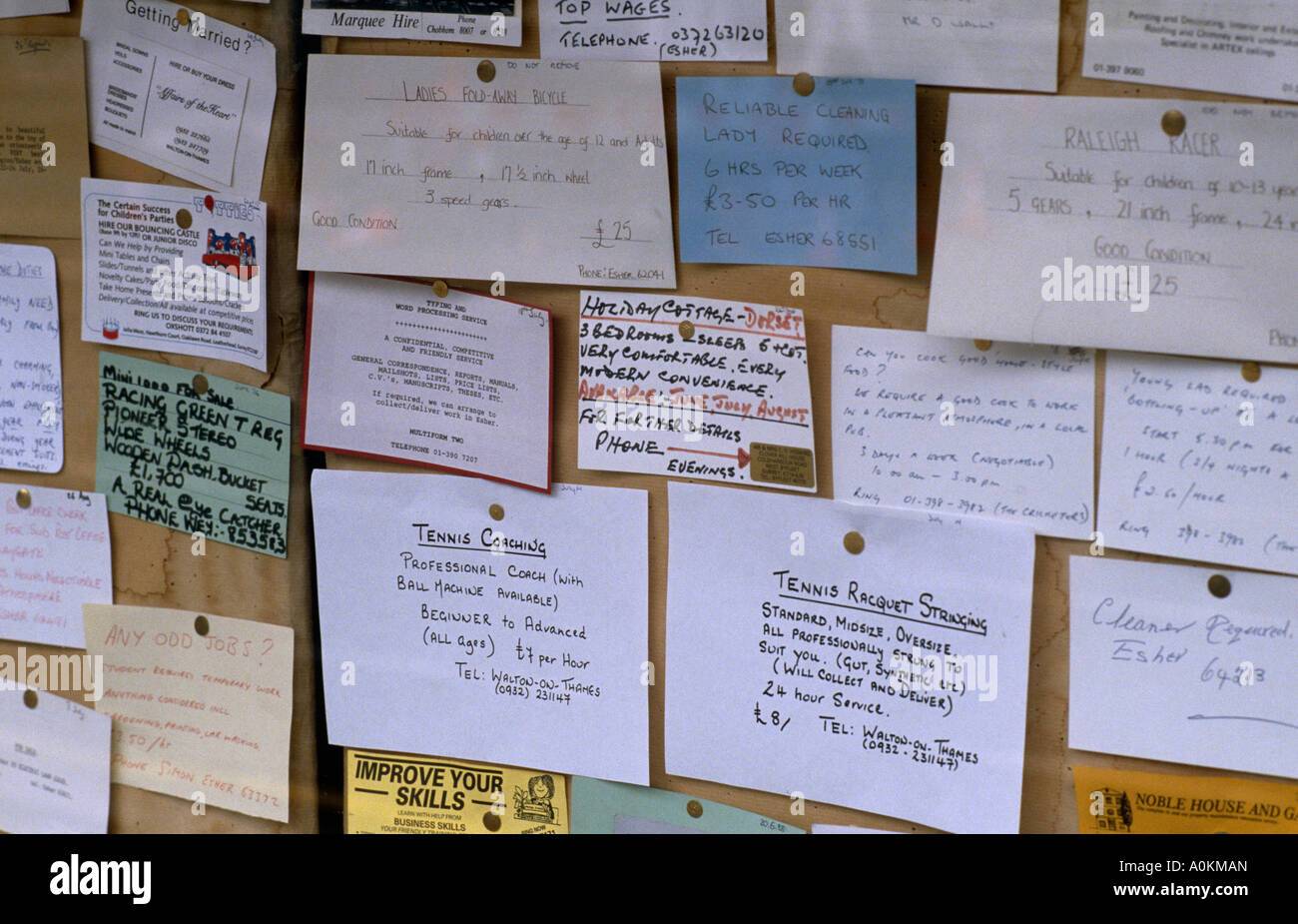 Notice board in newsagents window, London UK Stock Photo - Alamy