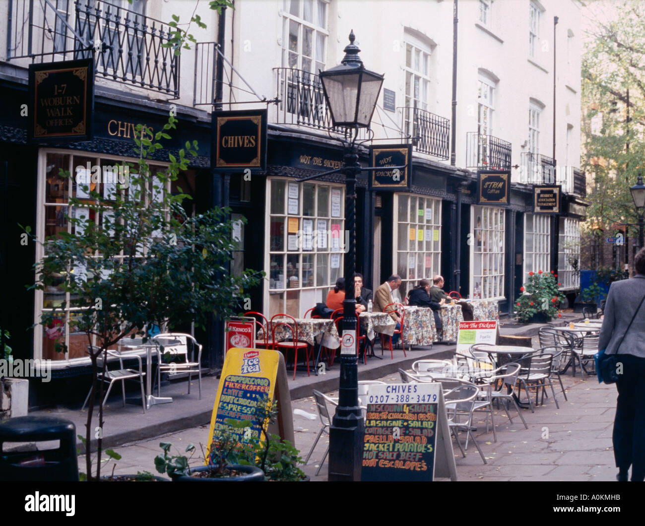 Shops and cafes in Woburn Place in Bloomsbury London UK Stock Photo - Alamy