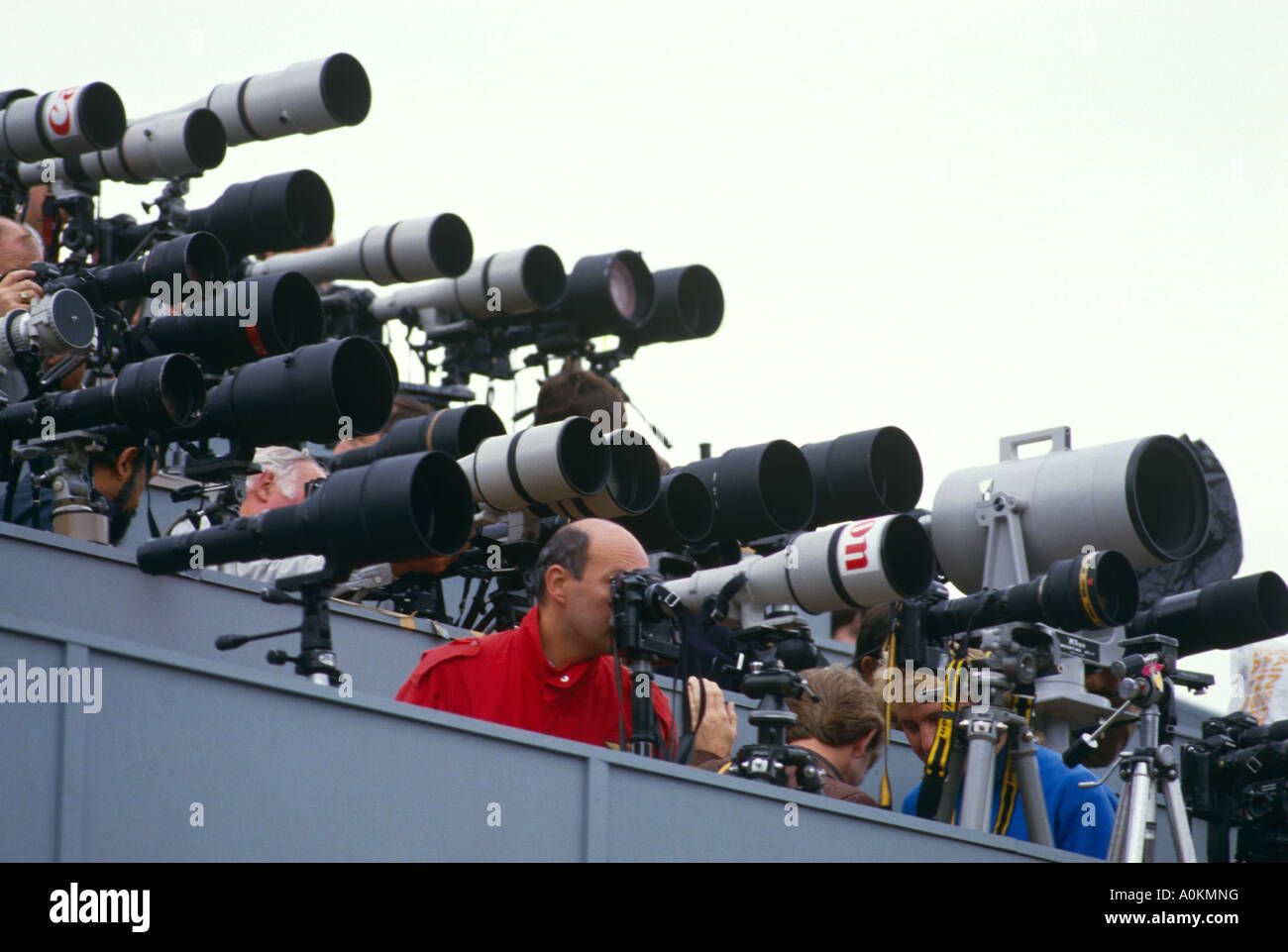 Press photographers on a press stand outside buckingham palace in ...