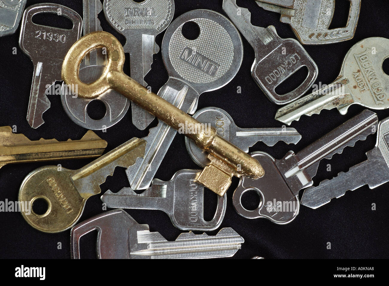 an old door key on a plie of new door keys dsc 9919 Stock Photo - Alamy