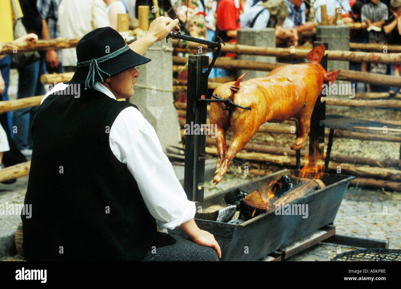 Roast pig at the Peter and Paul Festival Bretten Germany 2004 Stock ...