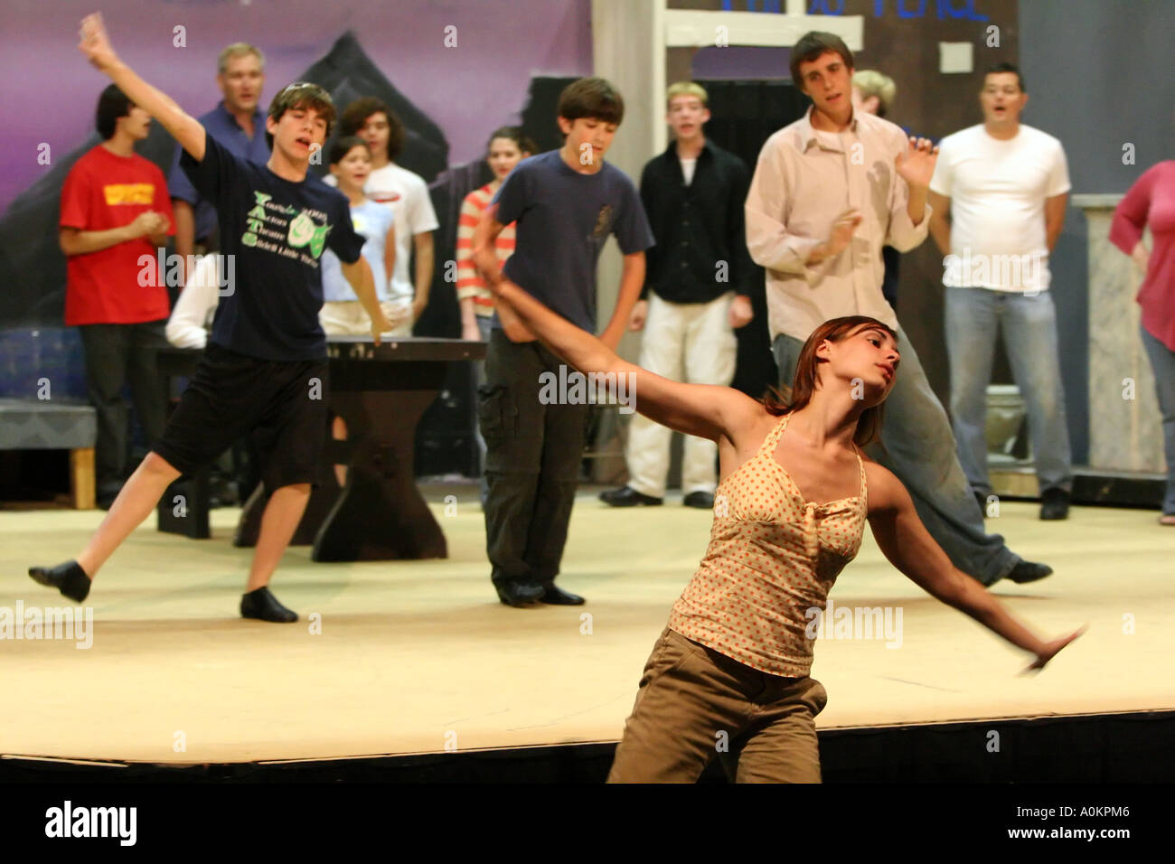 Actors on a stage during rehearsal Stock Photo - Alamy