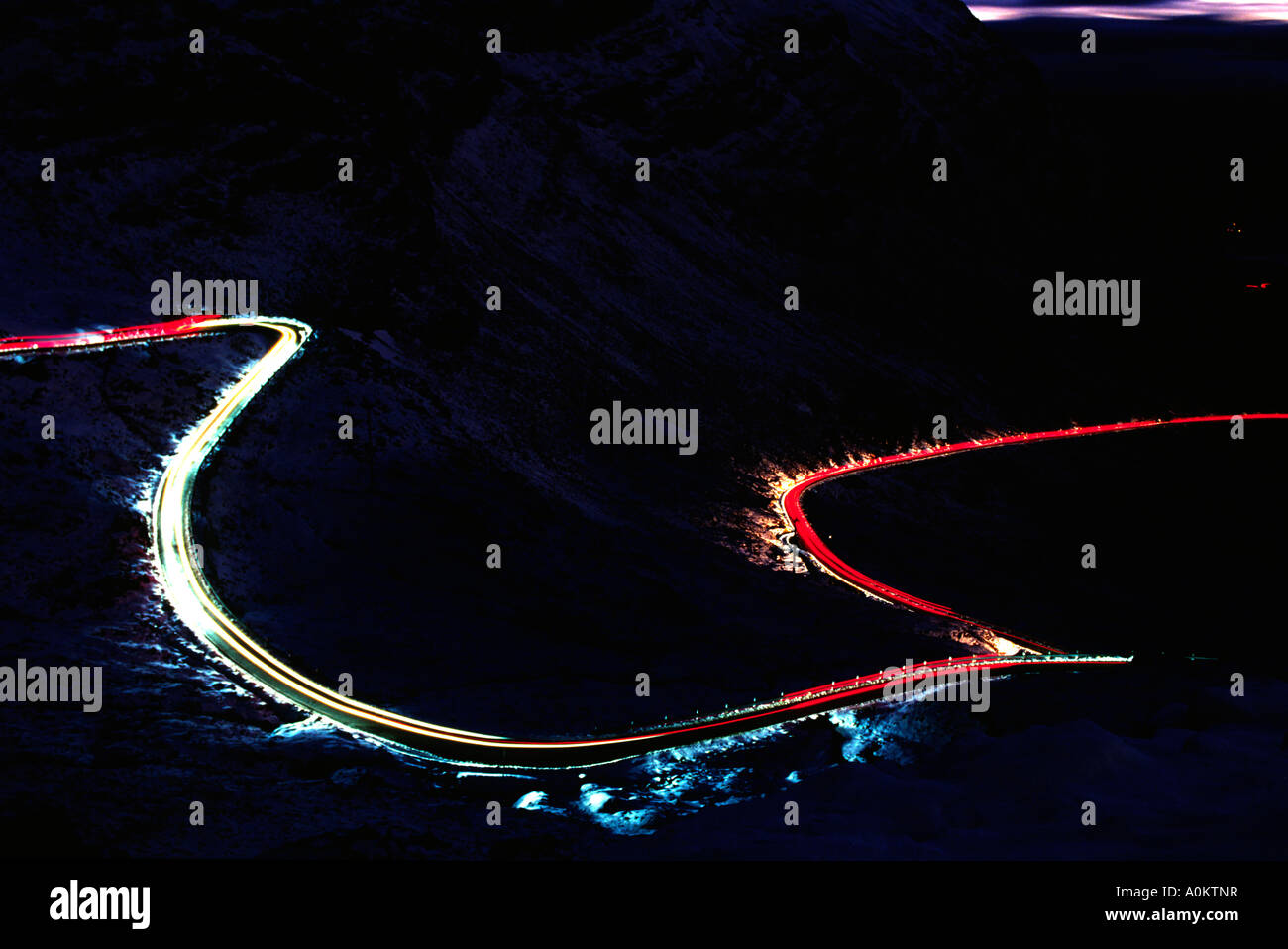 Car light trails on a highland pass, Wester Ross, Scotland Stock Photo ...