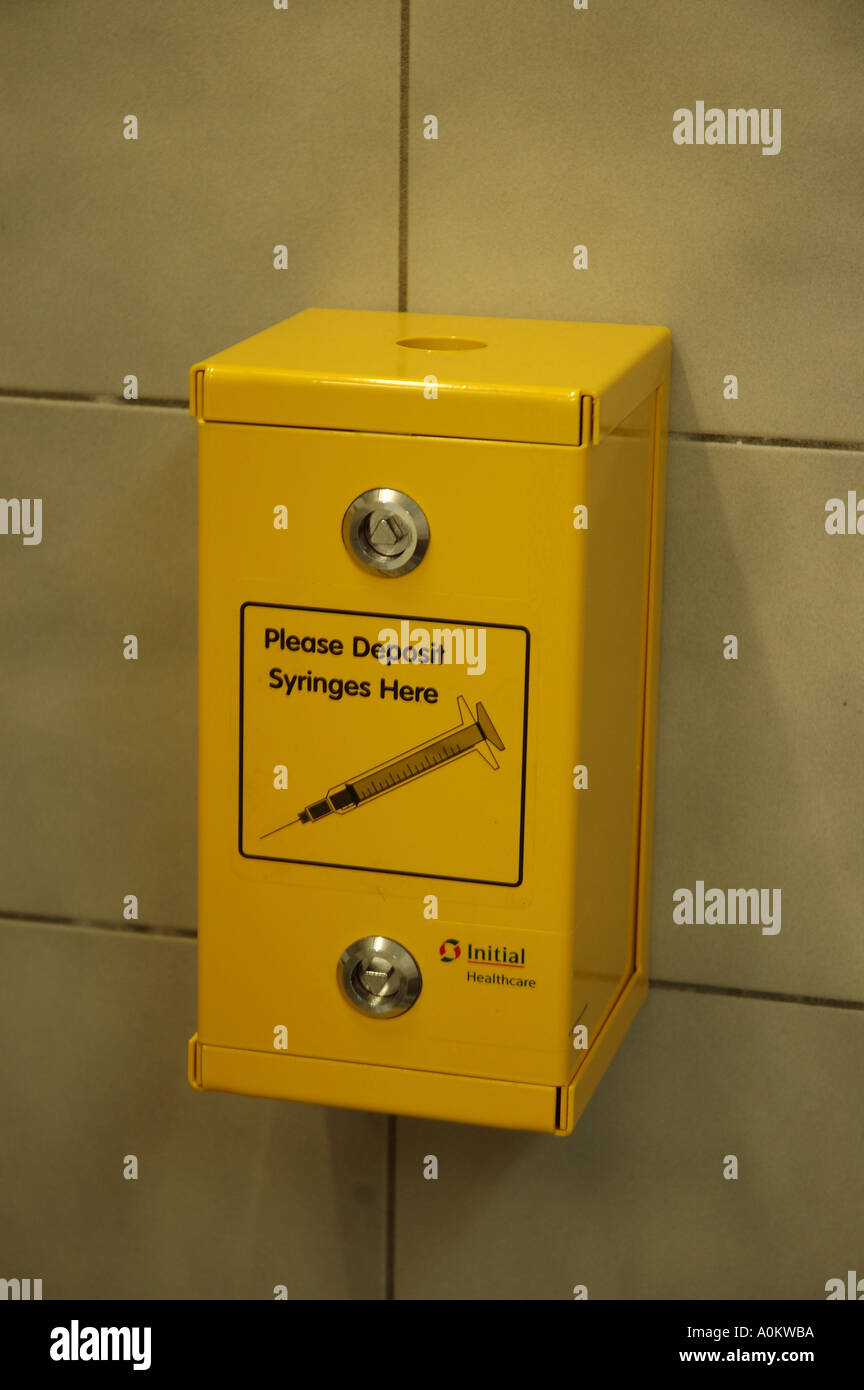 Syringe disposal unit on public toilet wall Australia dsca 0499 Stock ...