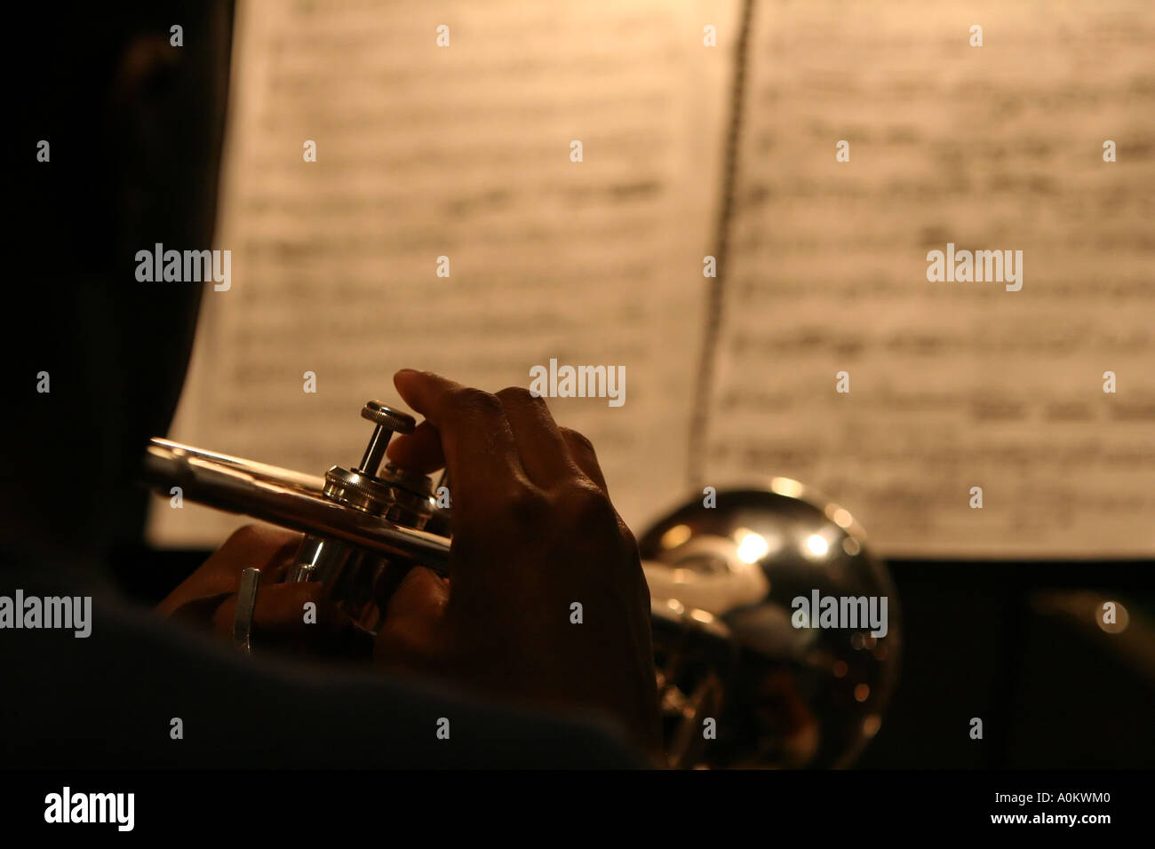 Trumpet and music Stock Photo - Alamy