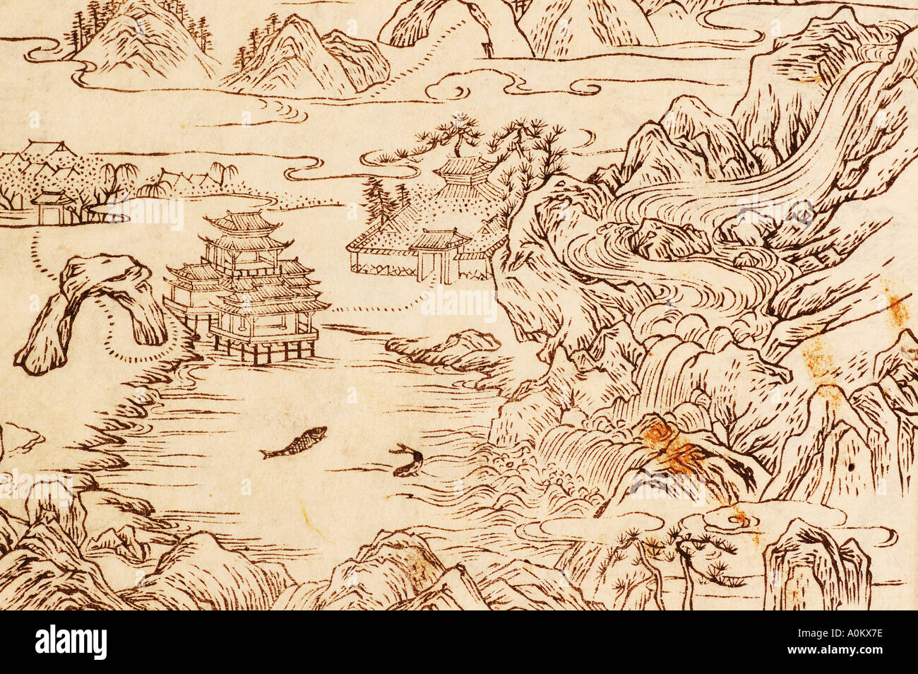Asian landscape drawing dsca 0658 Stock Photo - Alamy