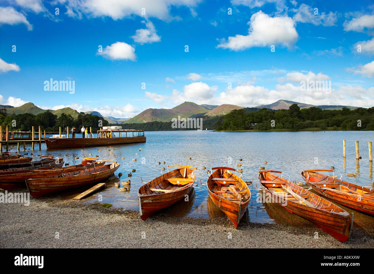 The 'Keswick Landing Stages' Wooden Rowing Boats For Hire On Lakeshore ...