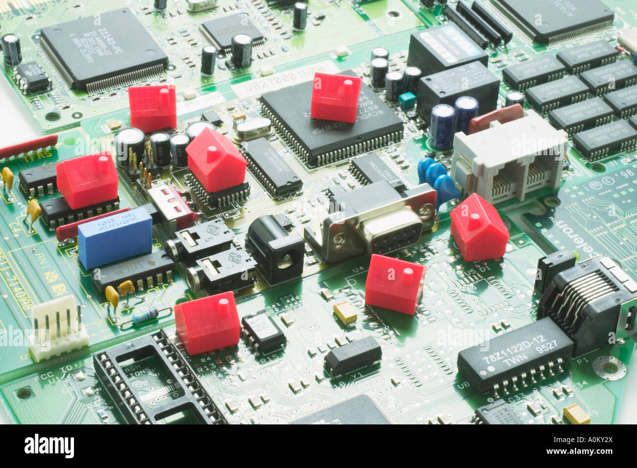 Miniature Houses on Computer Circuit Board Stock Photo - Alamy