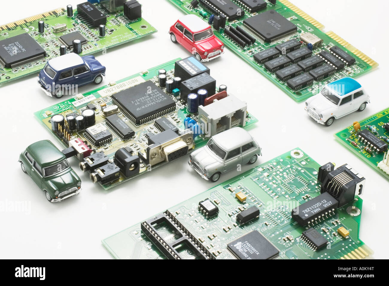 Toy Cars on Computer Circuit Boards Stock Photo - Alamy