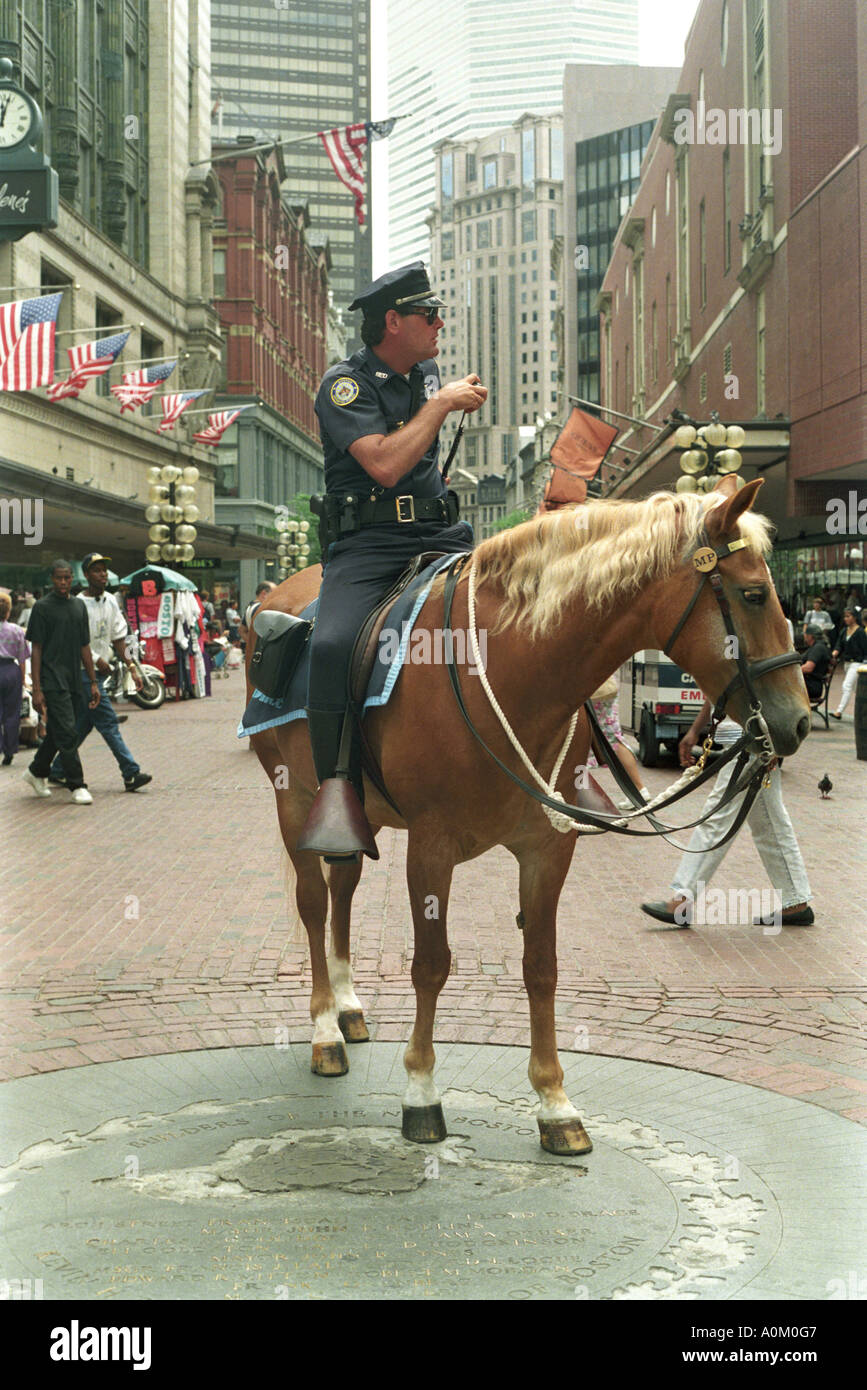 a mounted police officer on duty at downtown crossing in boston ...