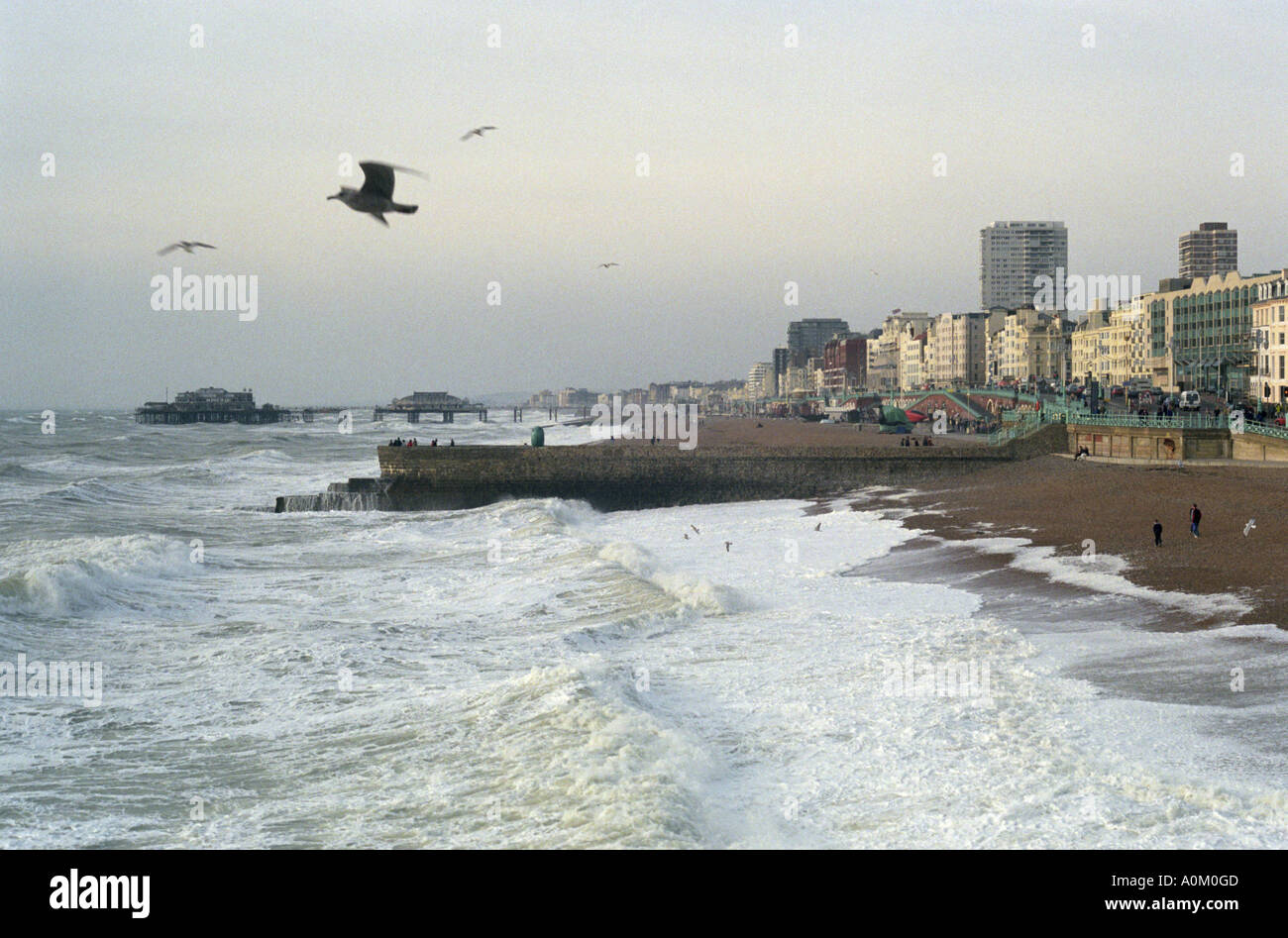 A rough tide at Brighton Beach on the South Coast of England Stock ...