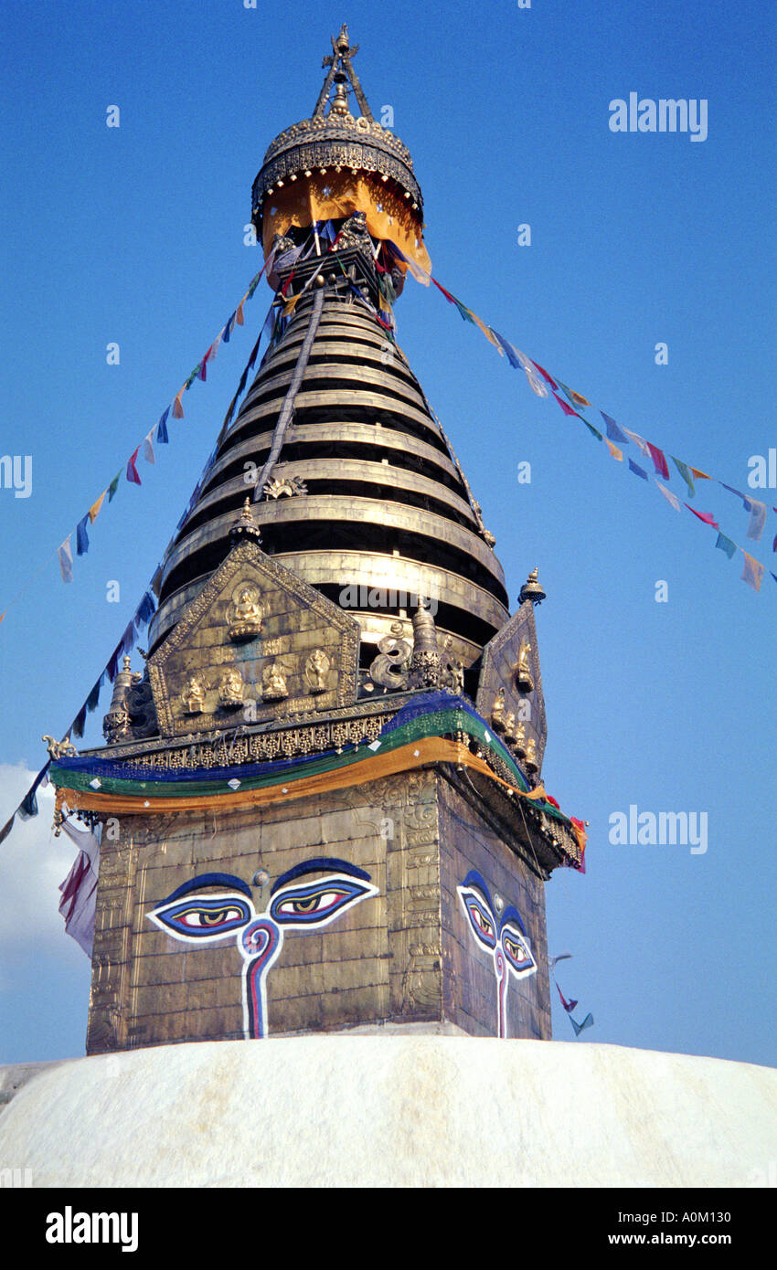 All seeing eyes of the Buddhist stupa at Swayambhu Nath Kathmandu Nepal ...