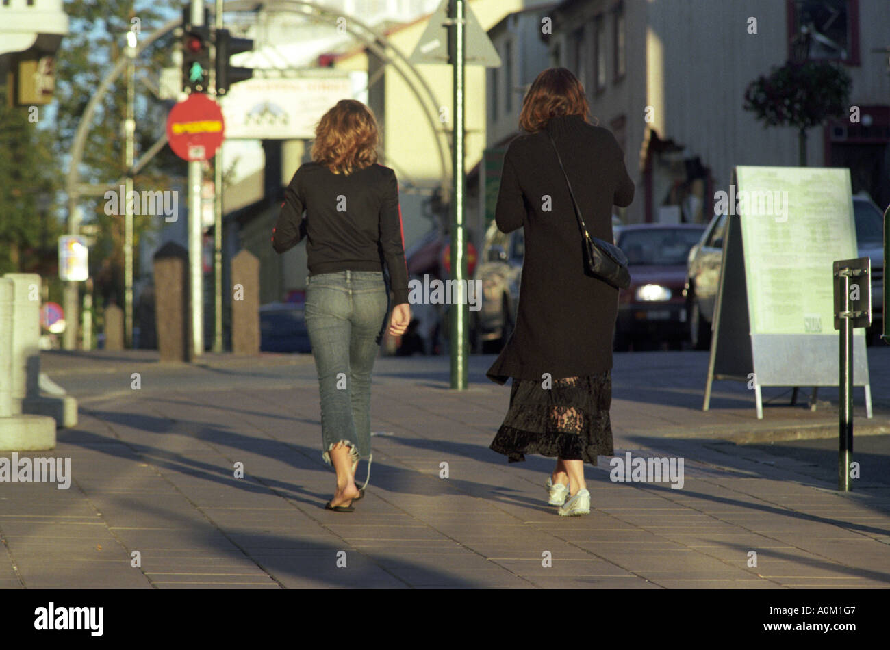 Two young ladies out for a walk in Reykjavik Iceland Stock Photo - Alamy