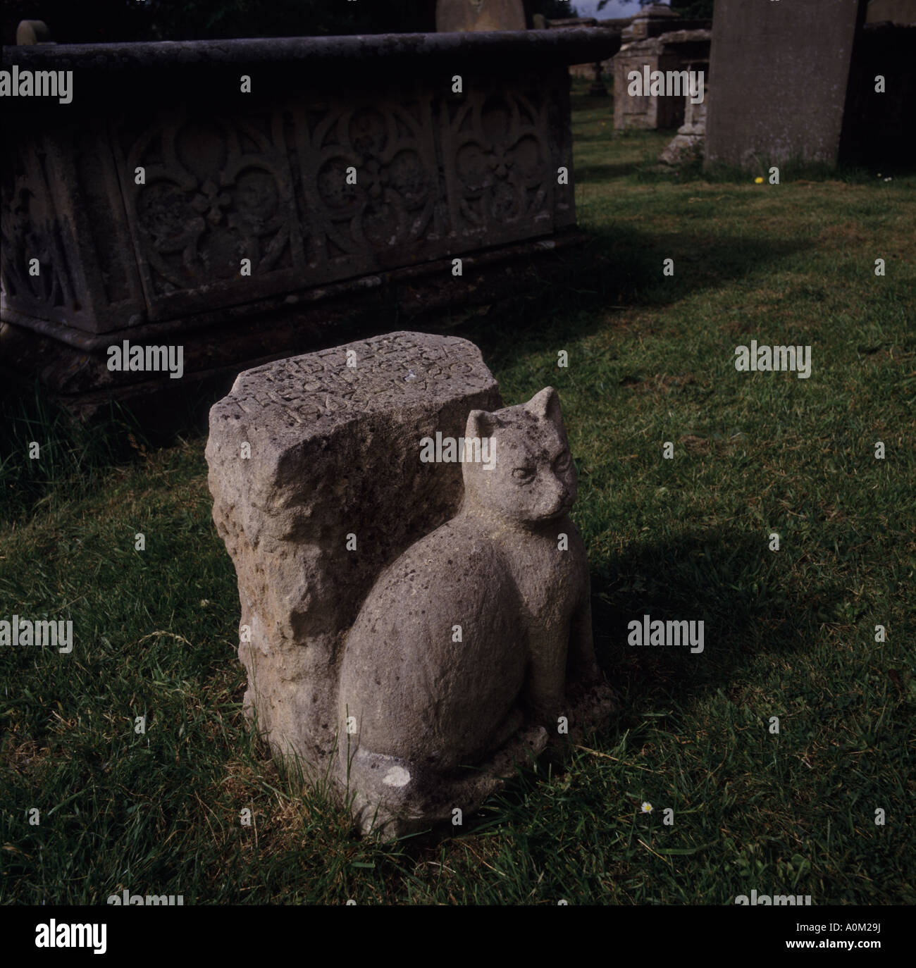 The unusual grave stone to Tiddles the church cat at Fairford in the ...