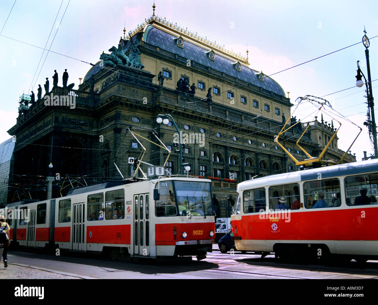 the national theatre in prague with trams passing by Stock Photo - Alamy