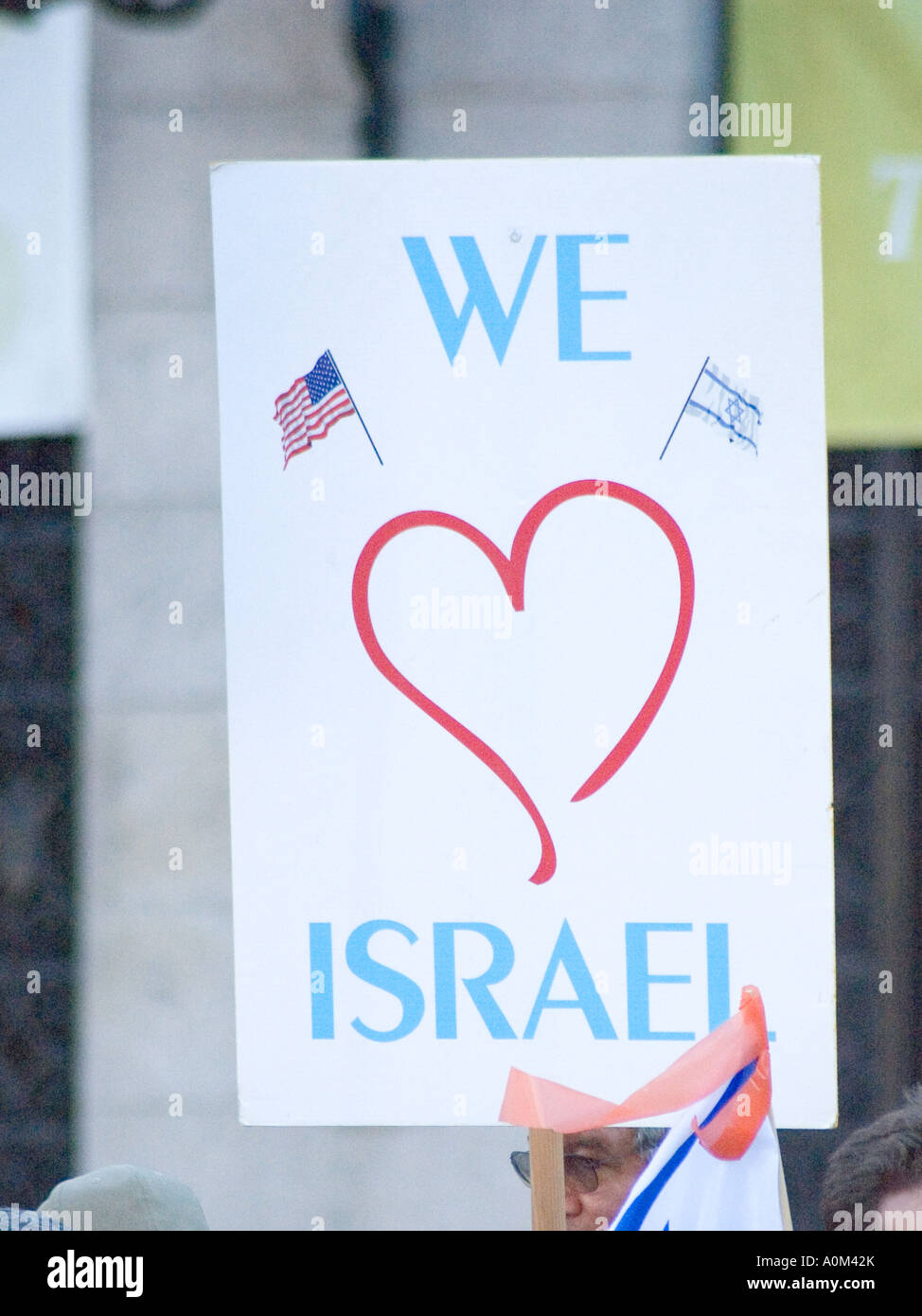 We Love Israel sign at a demonstration in Copley Square Boston ...
