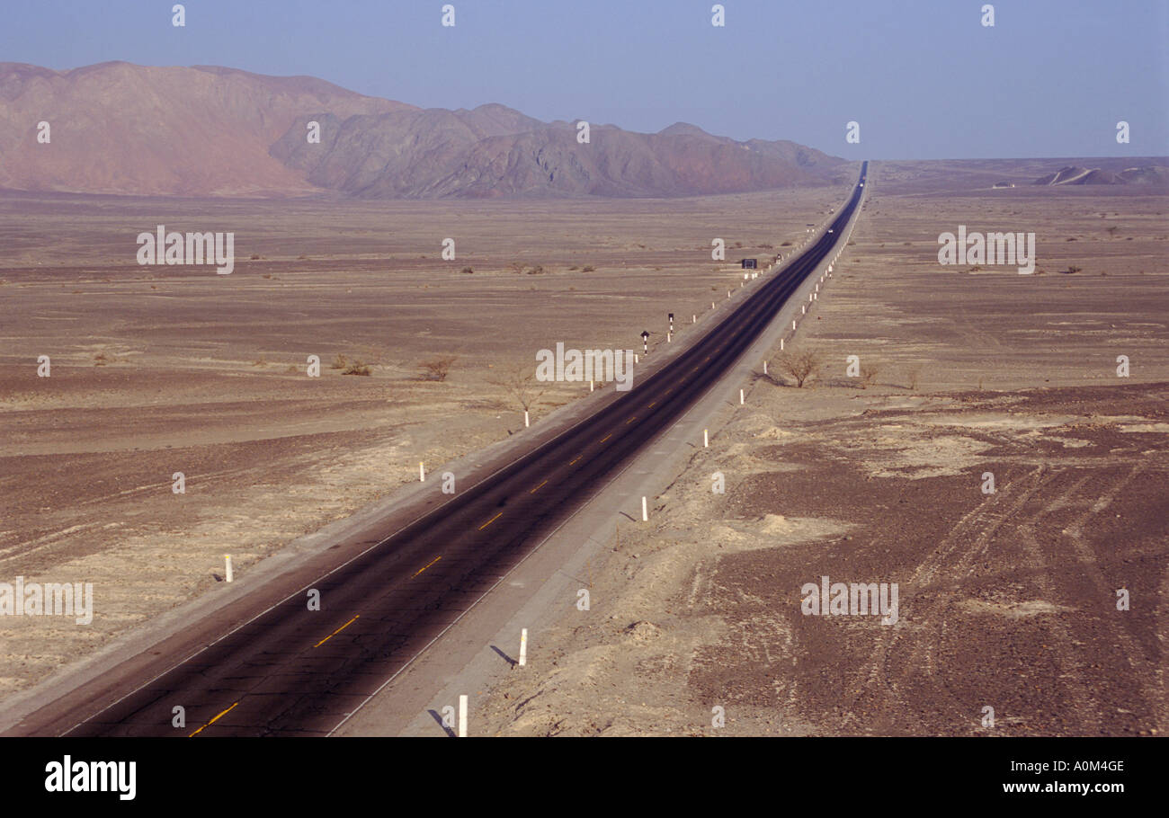 The road going through Nasca Lines and towards the town of Nasca in ...