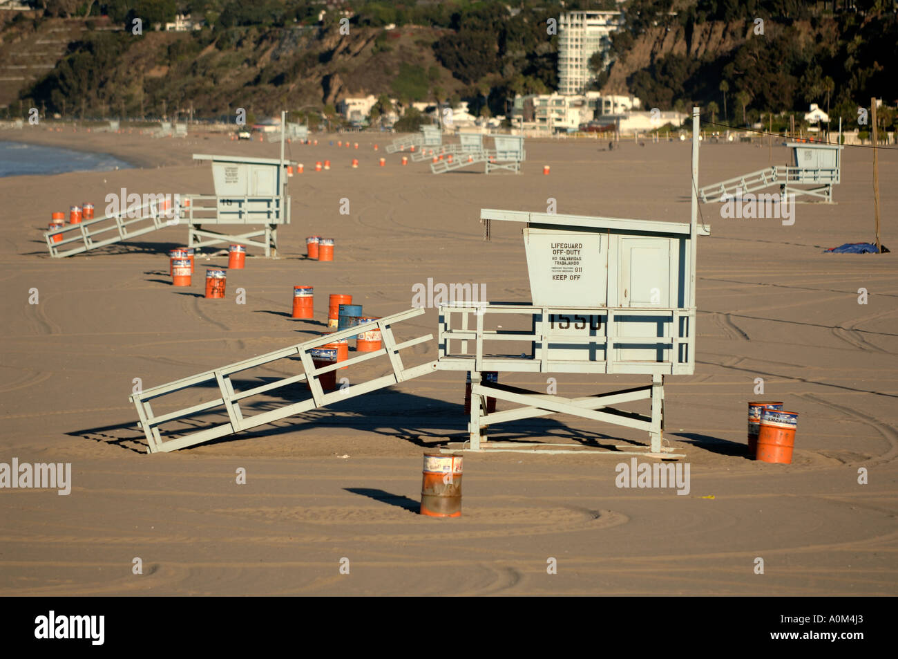 Lifeguard stations along Santa Monica Beaches CALIFORNIA Stock Photo ...