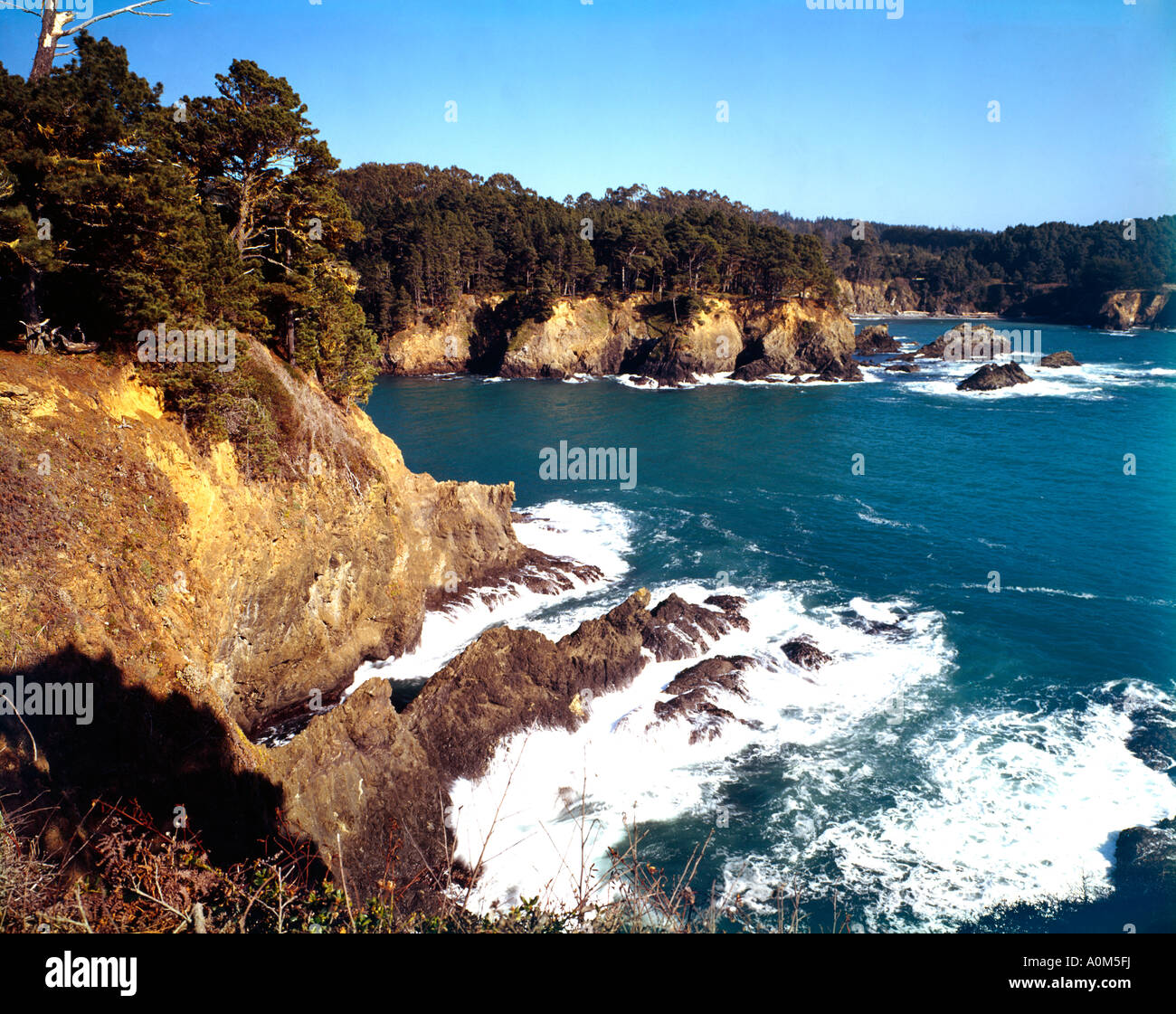 Pacific ocean washes into Russian Gulch on the Northern California ...